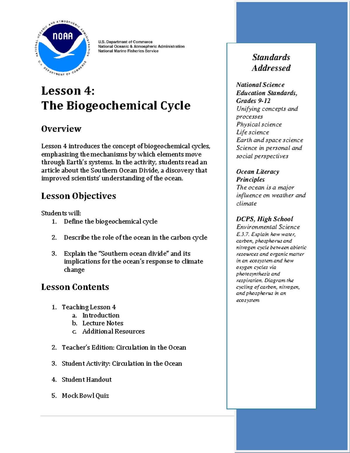 Noaa Research Document - Lesson 4: The Biogeochemical Cycle Overview ...