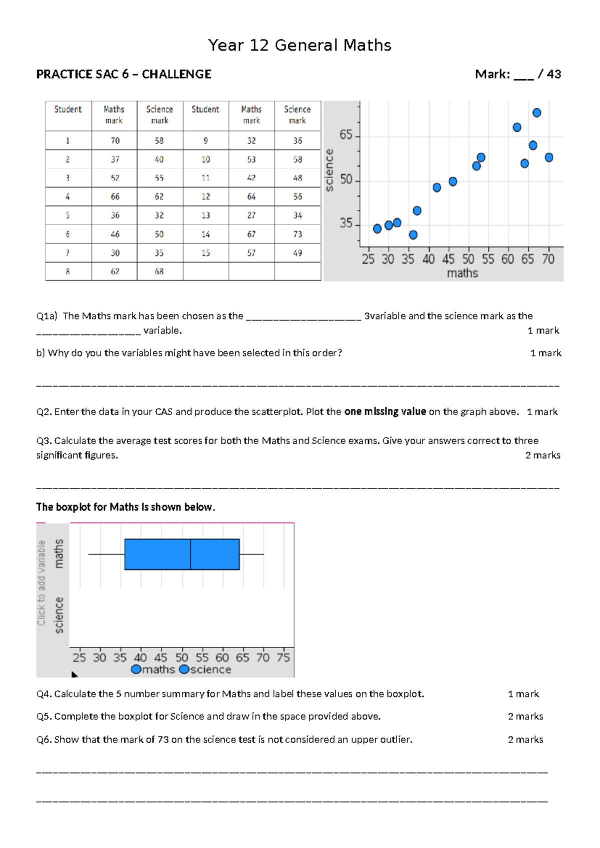 Practice SAC 6 - Challenge - SAC 1 DATA ANALYSIS - Year 12 General ...