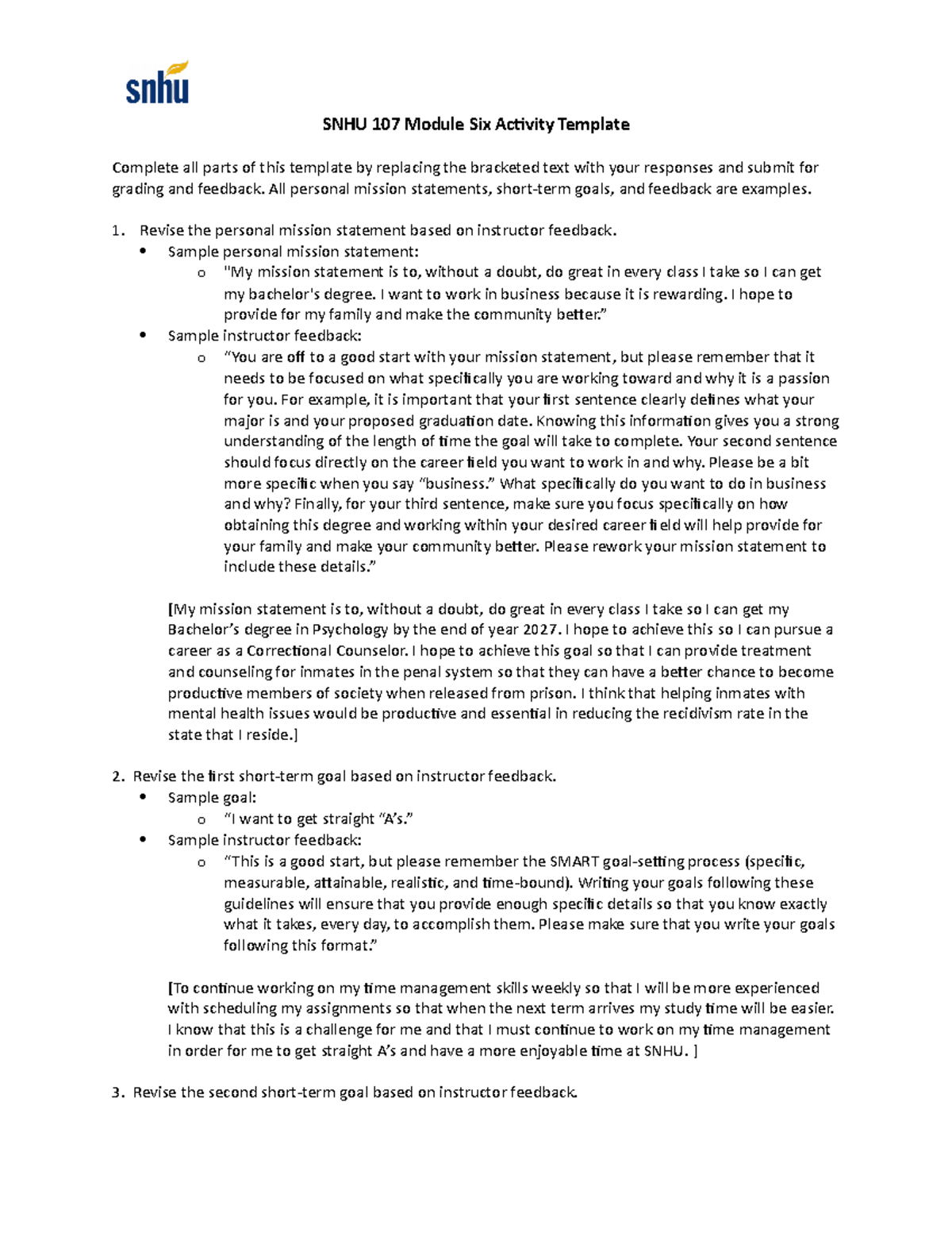 SUCC107MOD6 Revised - Mandatory Assignment Module 6 - SNHU 107 Module ...
