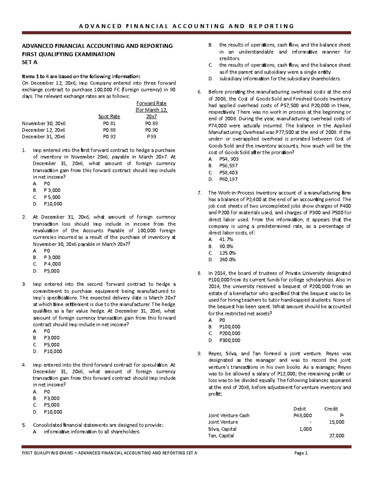 Advanced financial accounting and reporting - ADVANCED FINANCIAL ...