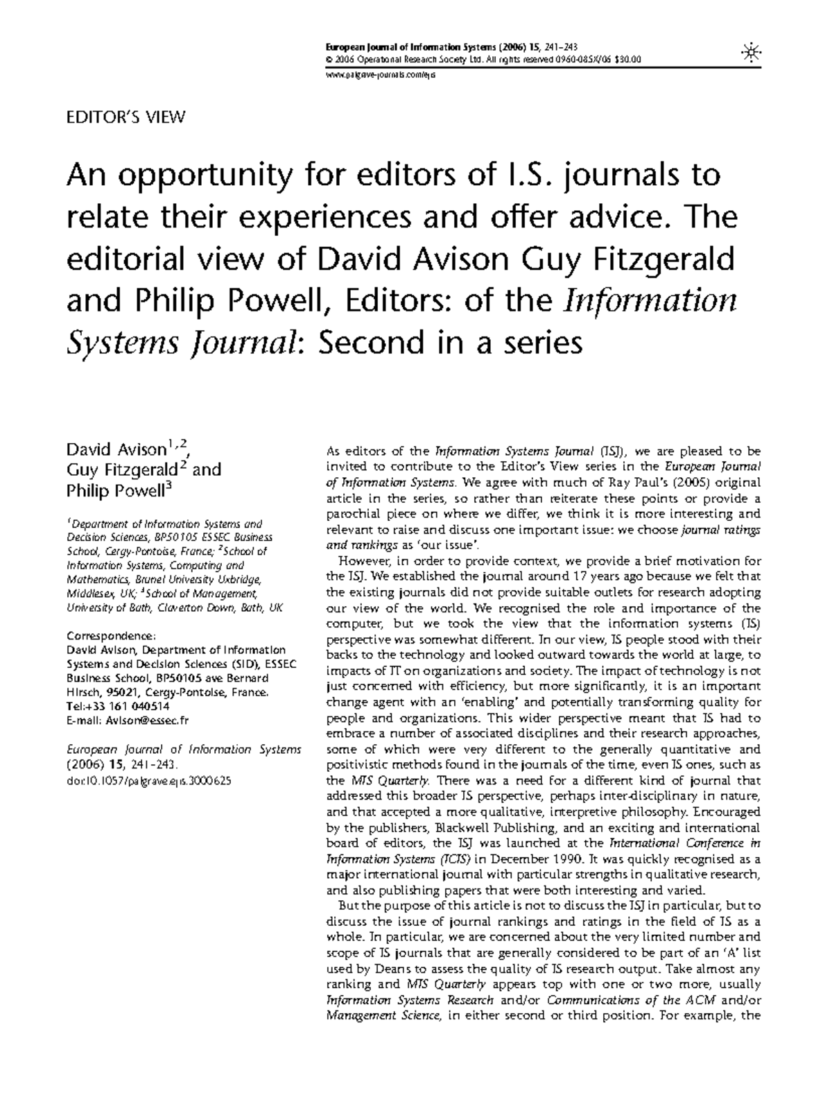 Information Systems Development - EDITOR’S VIEW An opportunity for ...