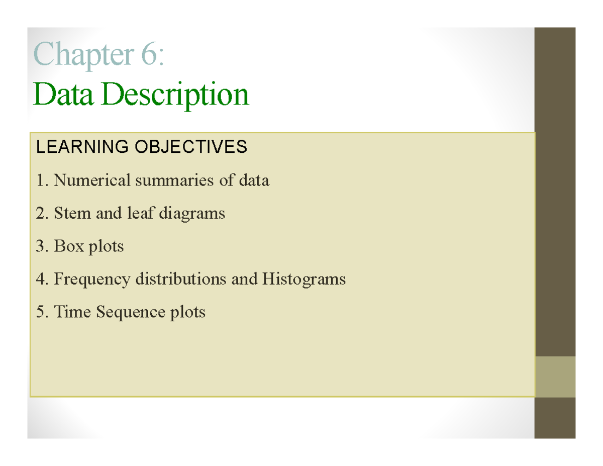 Slide-Chap6-Fall2023 - Chapter 6: Data Description LEARNING OBJECTIVES ...