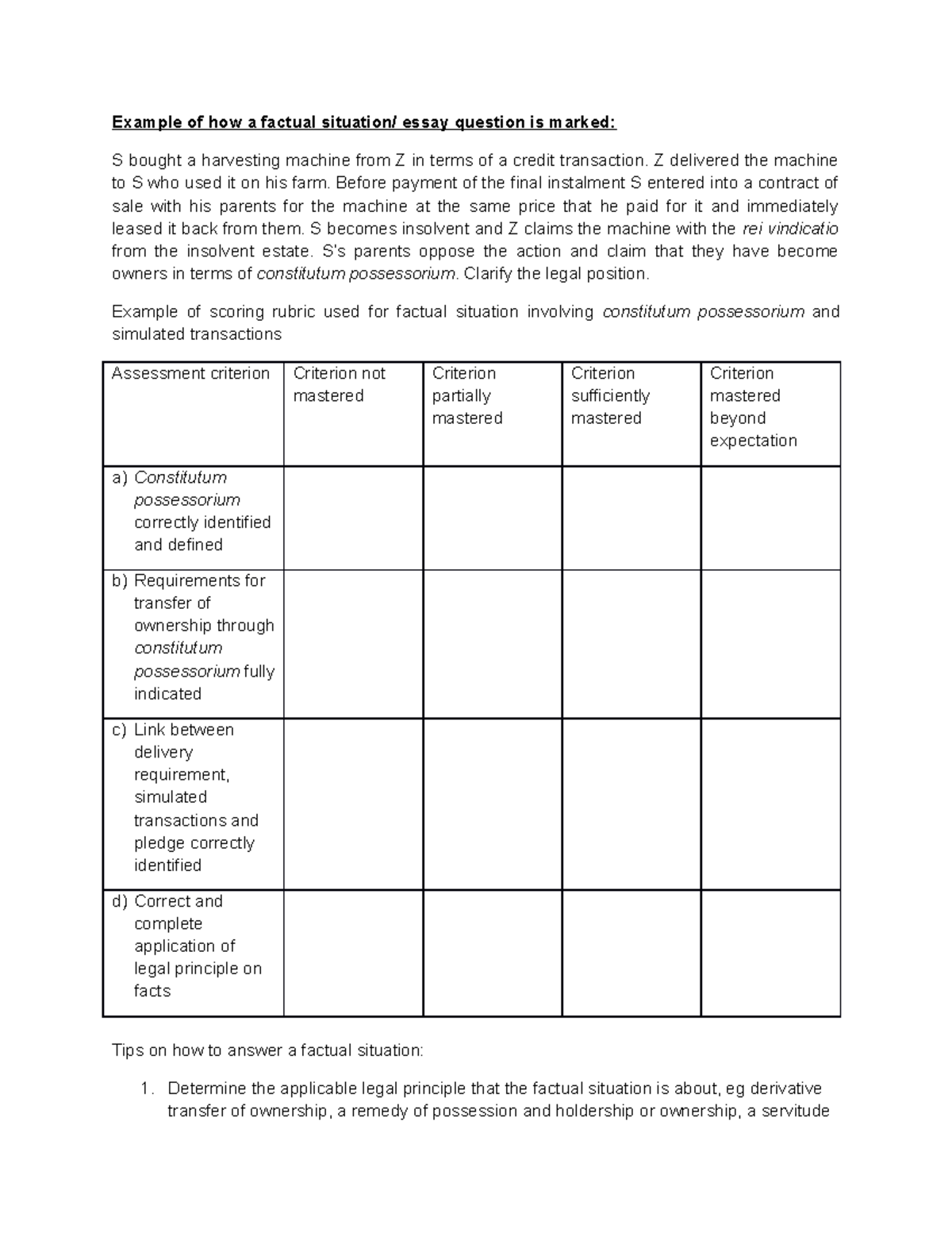 Example of how a factual situation is marked and marking guidelines ...