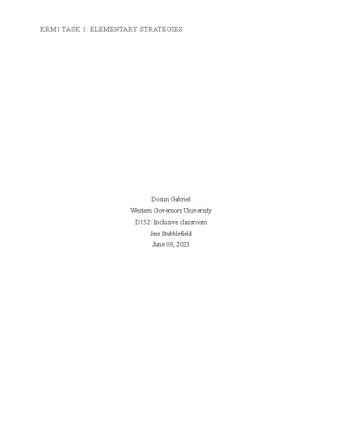 KRM1 - Fhnvhjfgnb - Dosun Gabriel Western Governors University D152 ...