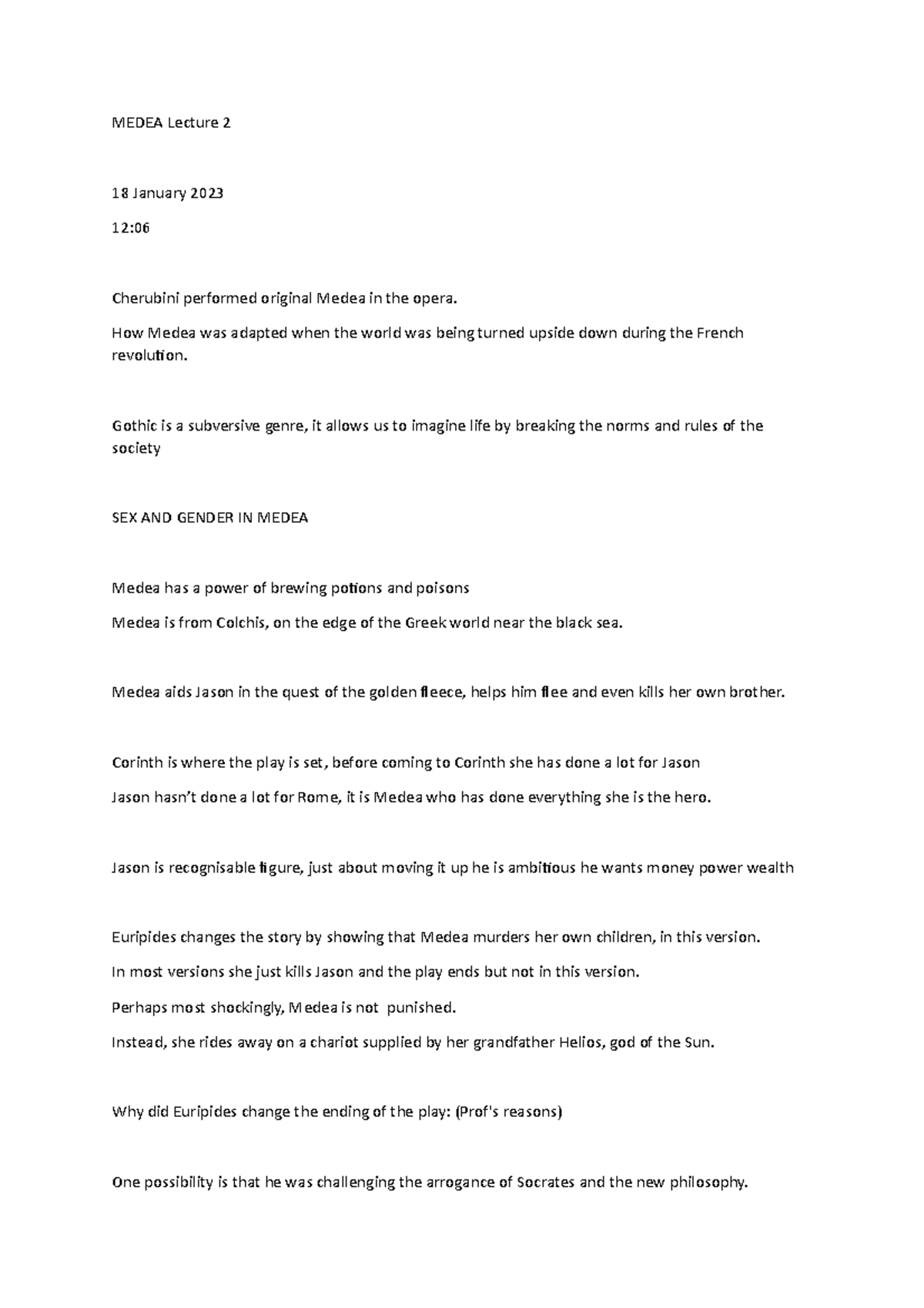Medea Lecture 2 notes - MEDEA Lecture 2 18 January 202312: Cherubini ...