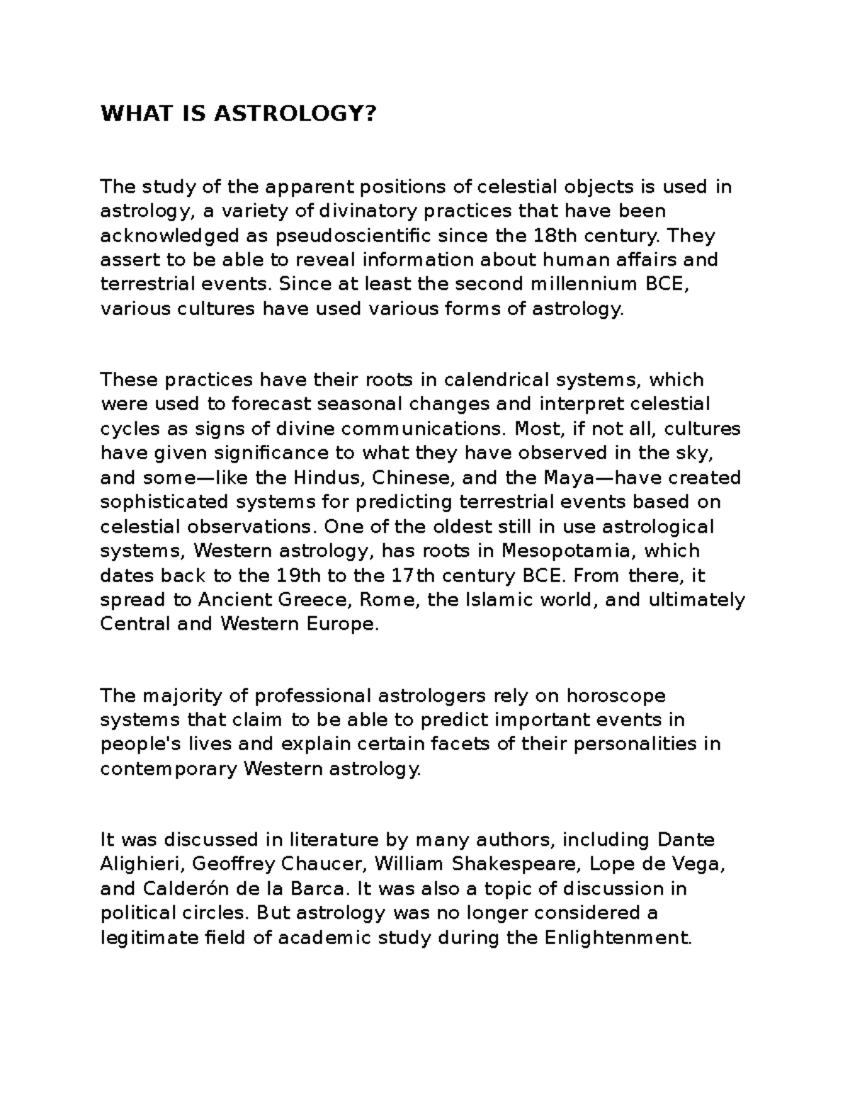 Astrology - science - WHAT IS ASTROLOGY? The study of the apparent ...