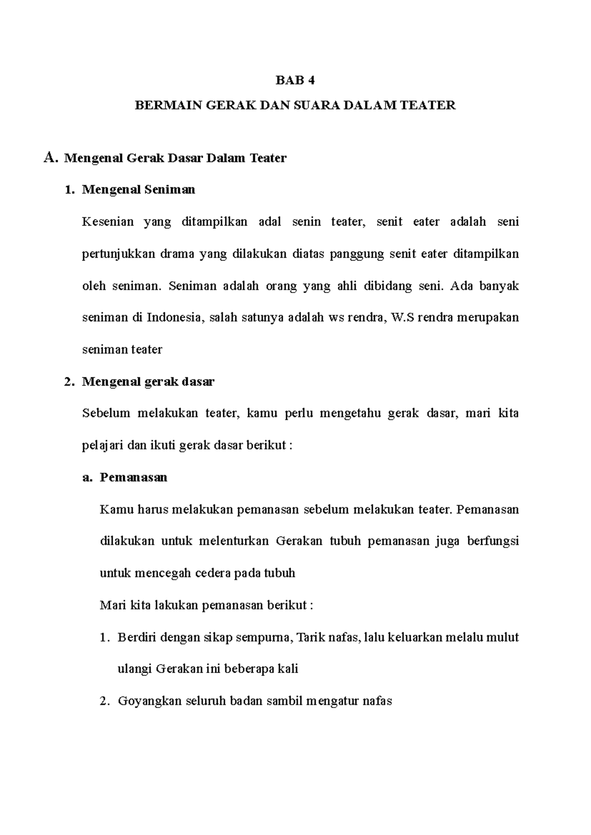 Rangkuman BAB 4 SENI Budaya - BAB 4 BERMAIN GERAK DAN SUARA DALAM ...