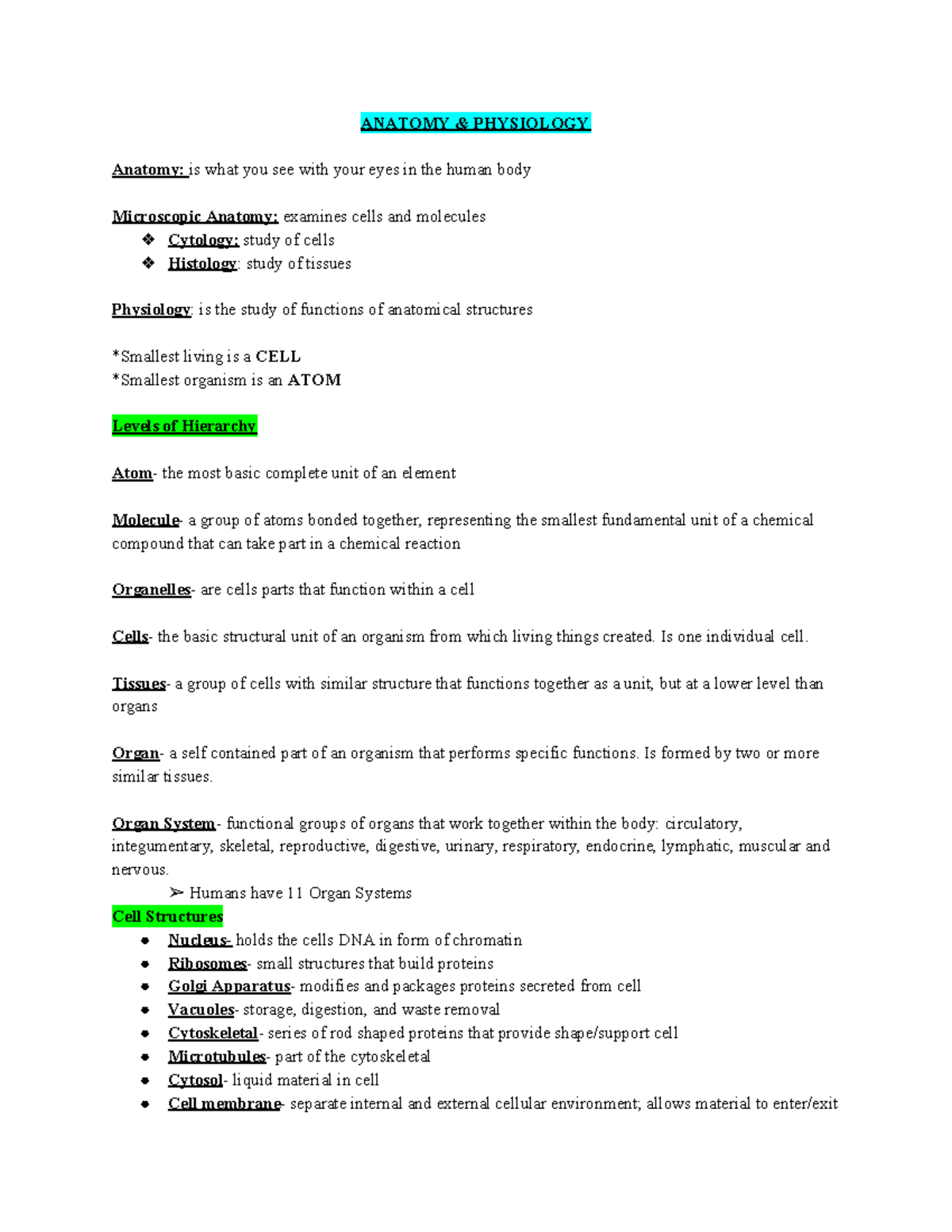 Anatomy & Physiology practice for Human Anatomy & Physiology - ANATOMY ...