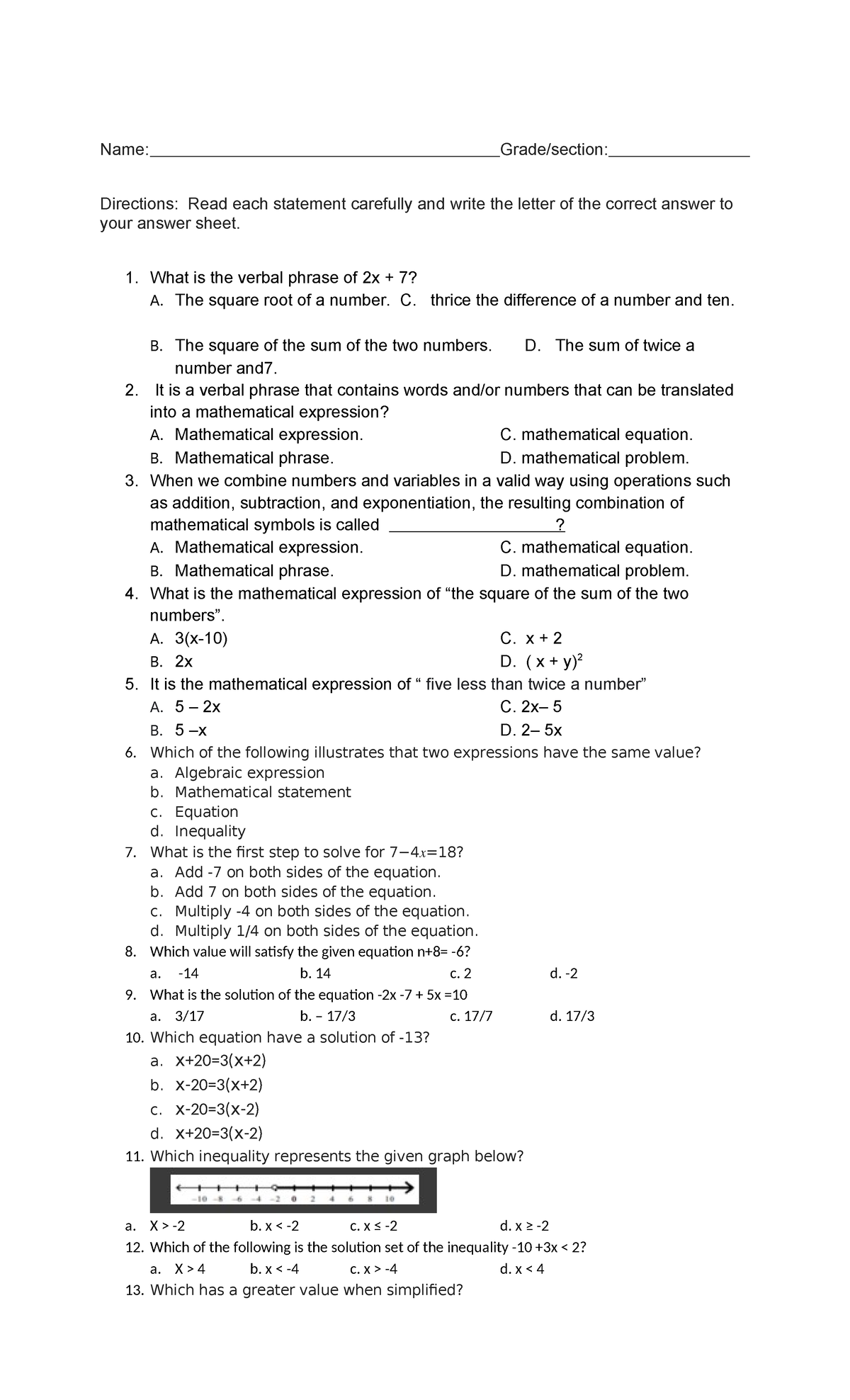 3 rd quarter final exam - QUIZ ACTIVITY - Name: Grade/section ...