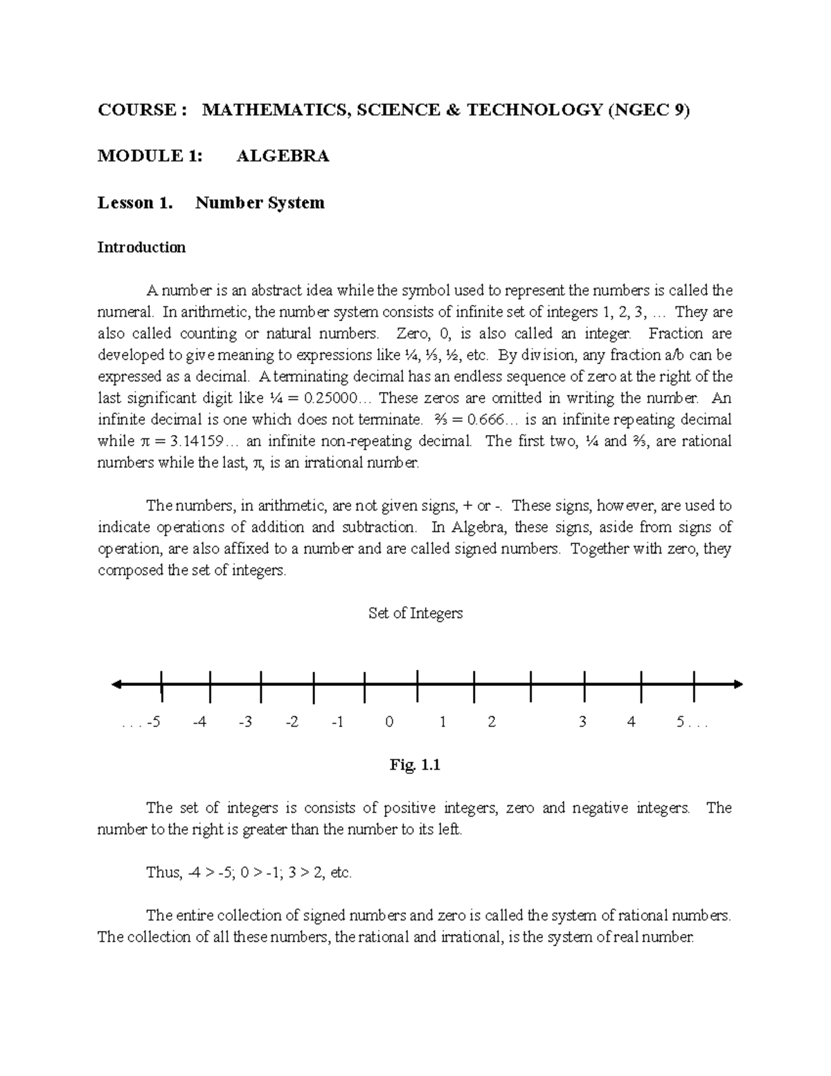 NGEC9- Module-1 - Grade: B+ - COURSE : MATHEMATICS, SCIENCE ...