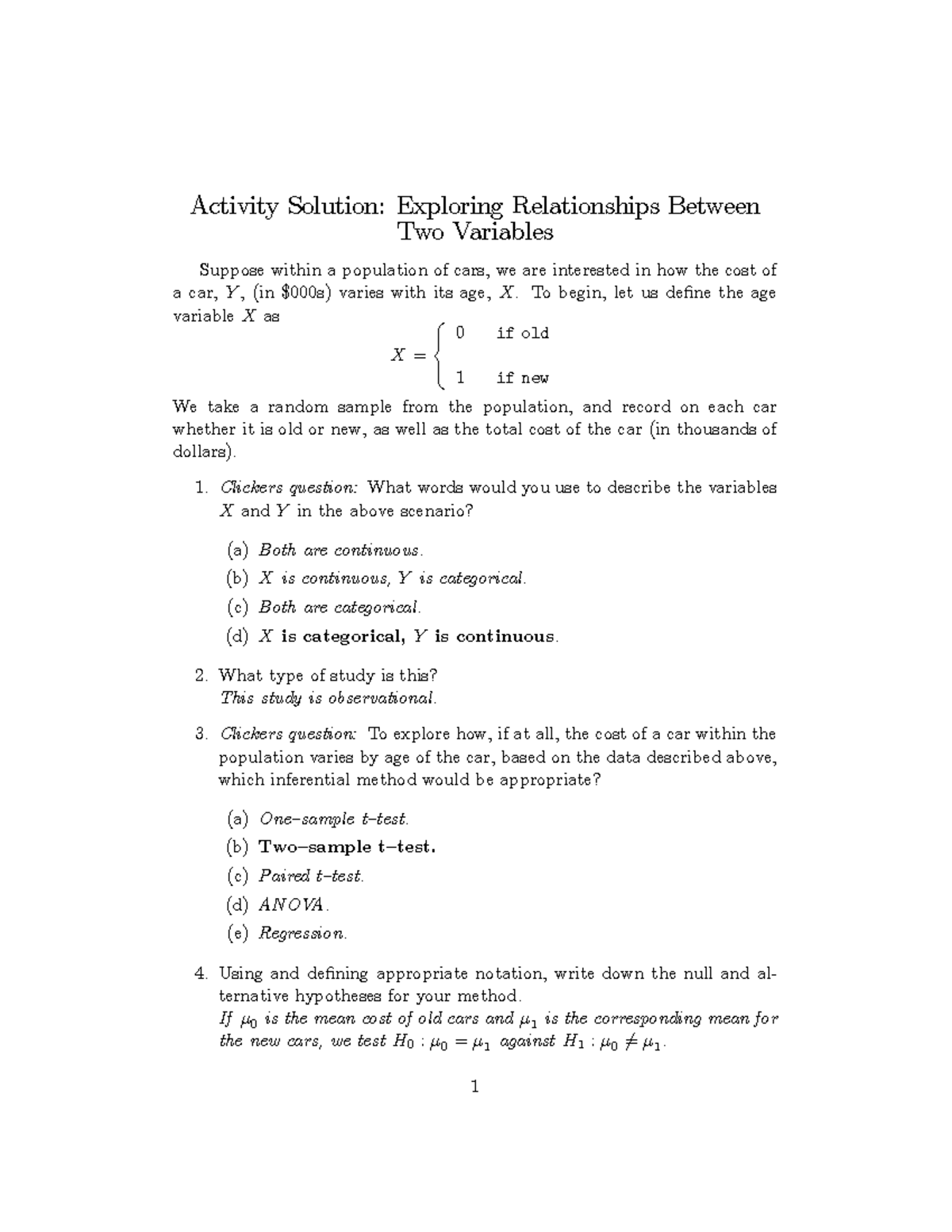 Sol Activity 1Version B - Activity Solution: Exploring Relationships ...