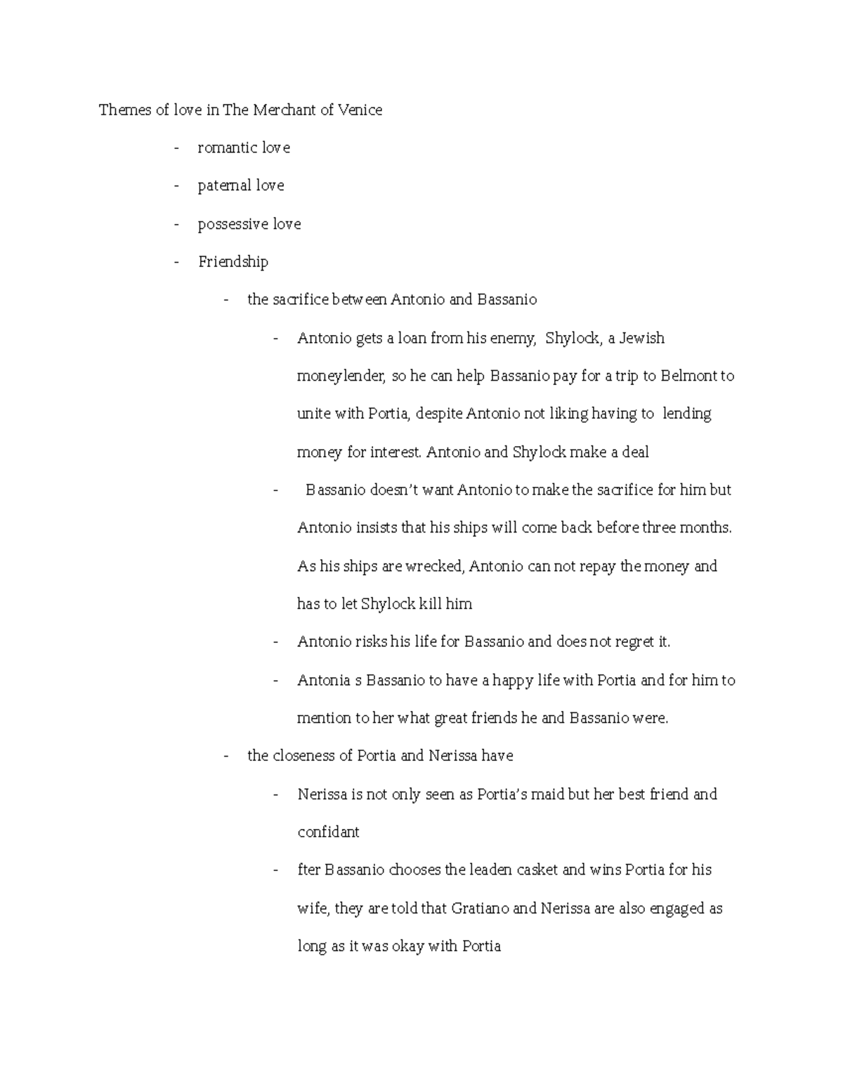 The Merchant of Venice Notes - Themes of love in The Merchant of Venice ...