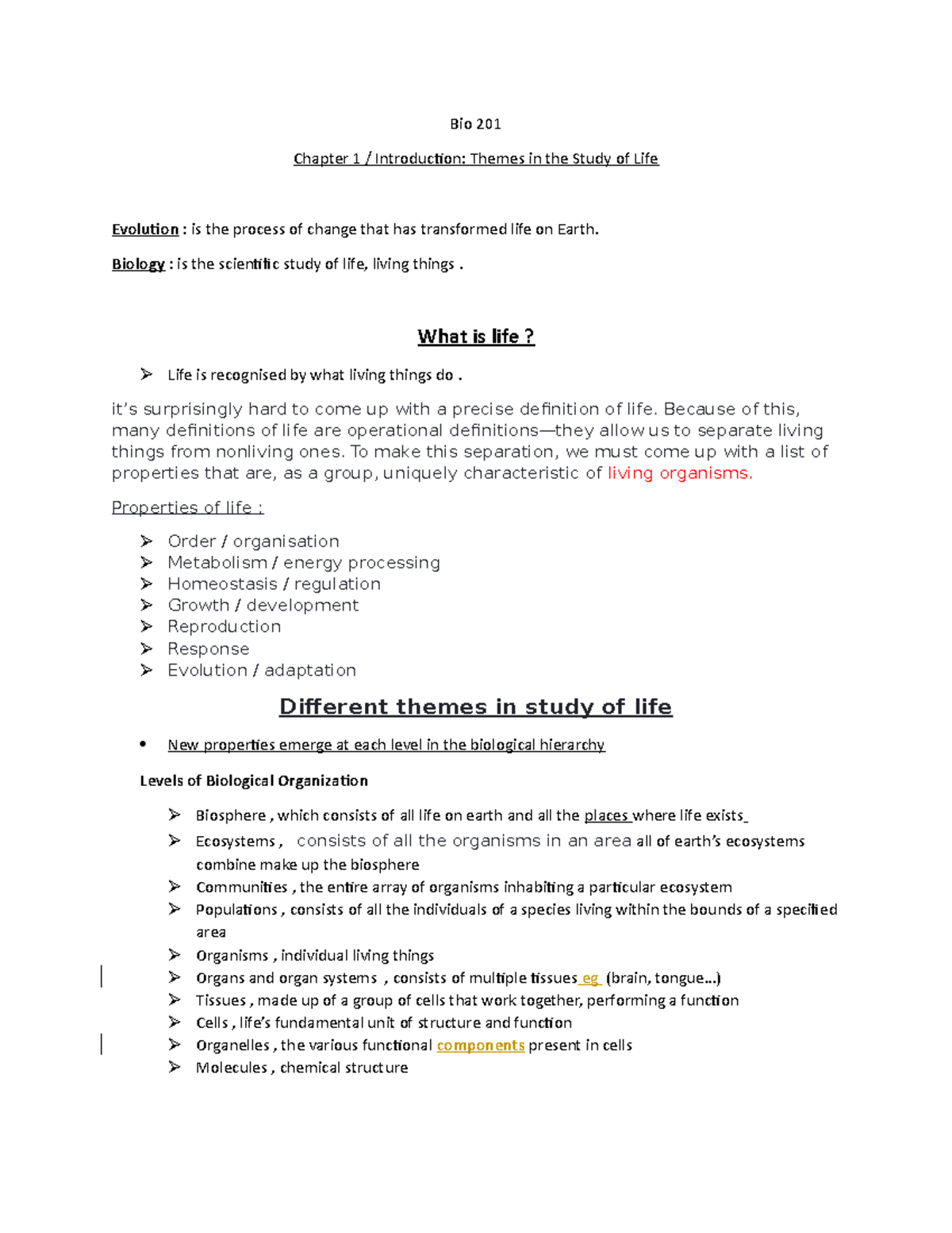 Bio201 chap 1 - ap general biology - Bio 201 Chapter 1 / Introduction ...