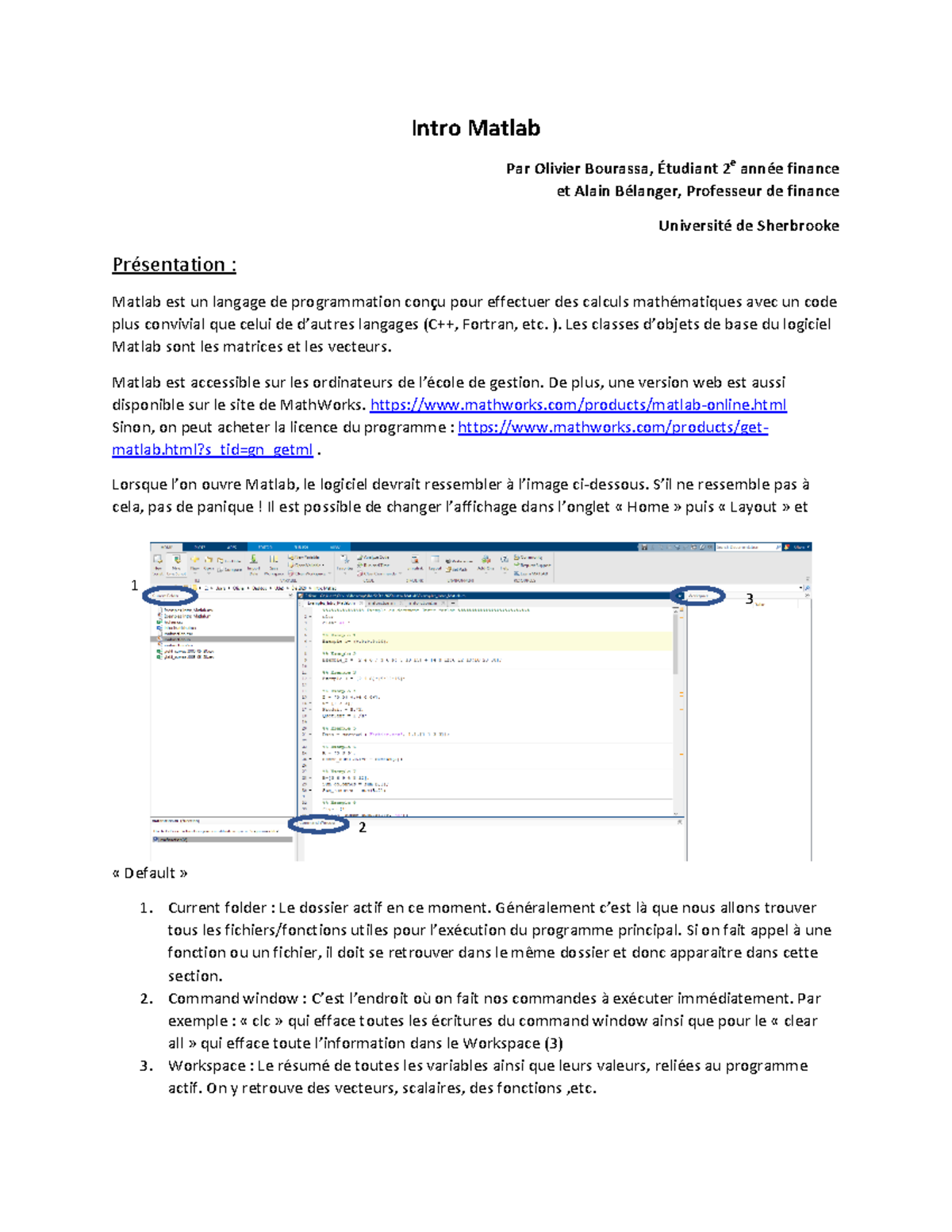 Intro Matlab - Guide pour utilsation mathlab - Intro Matlab Par Olivier ...