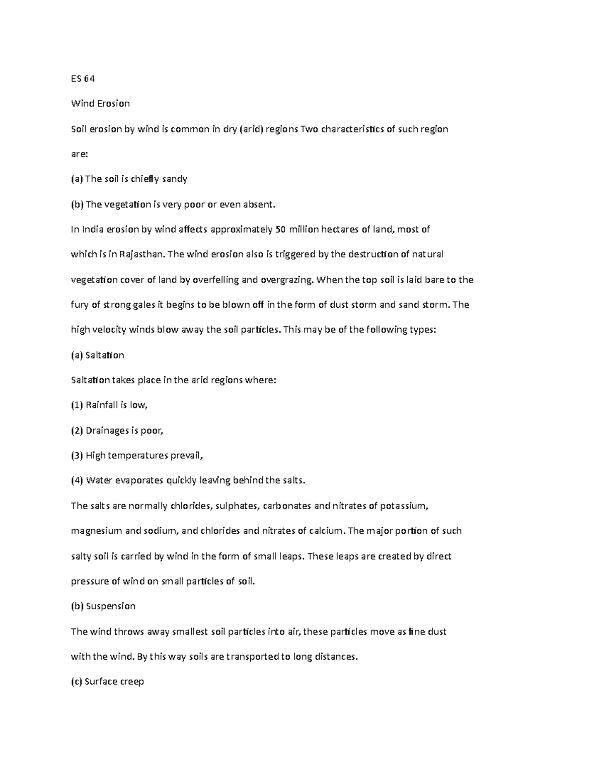 ES 64 - ES 64 - ES 64 Wind Erosion Soil erosion by wind is common in ...