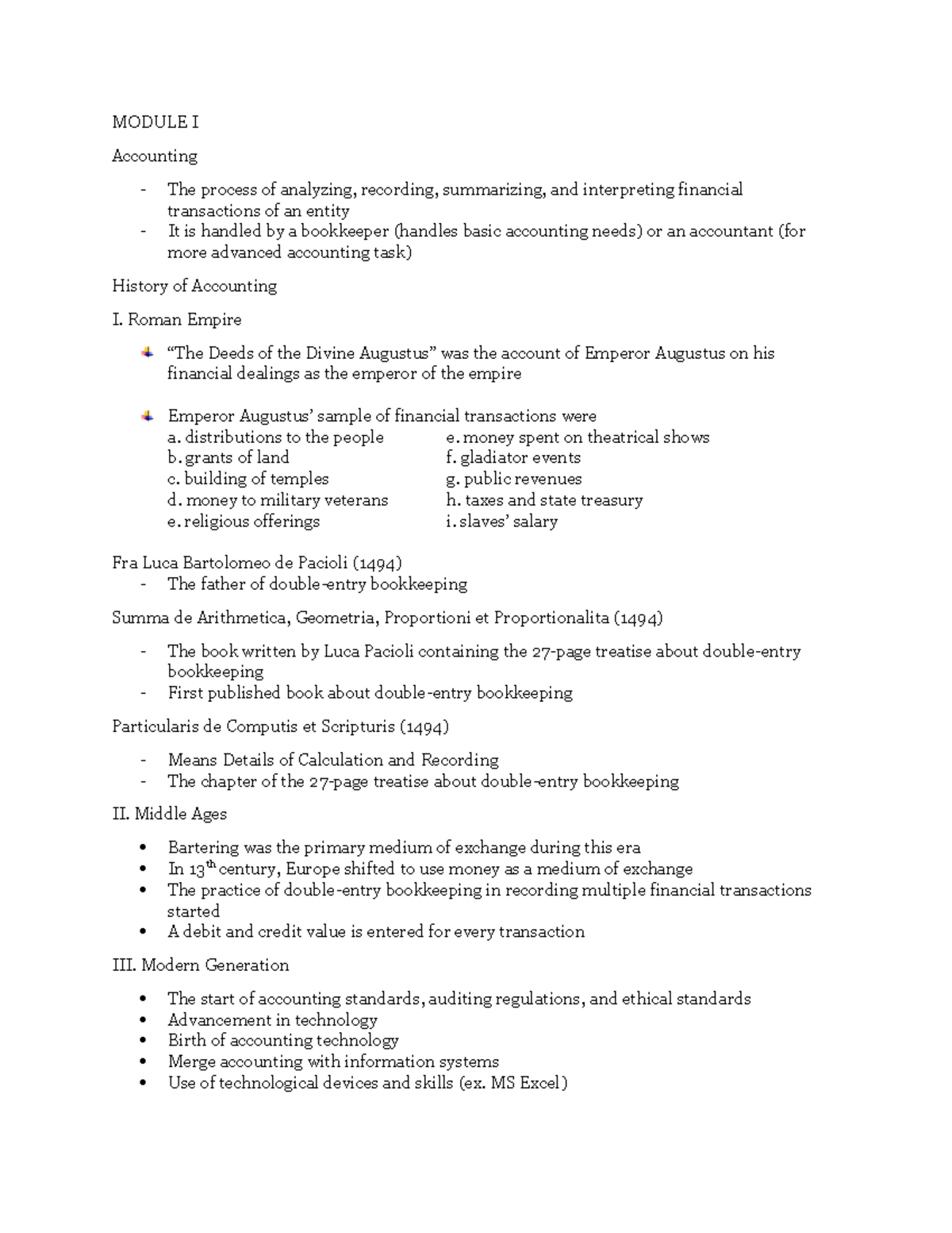 Accounting module I notes - MODULE I Accounting The process of ...