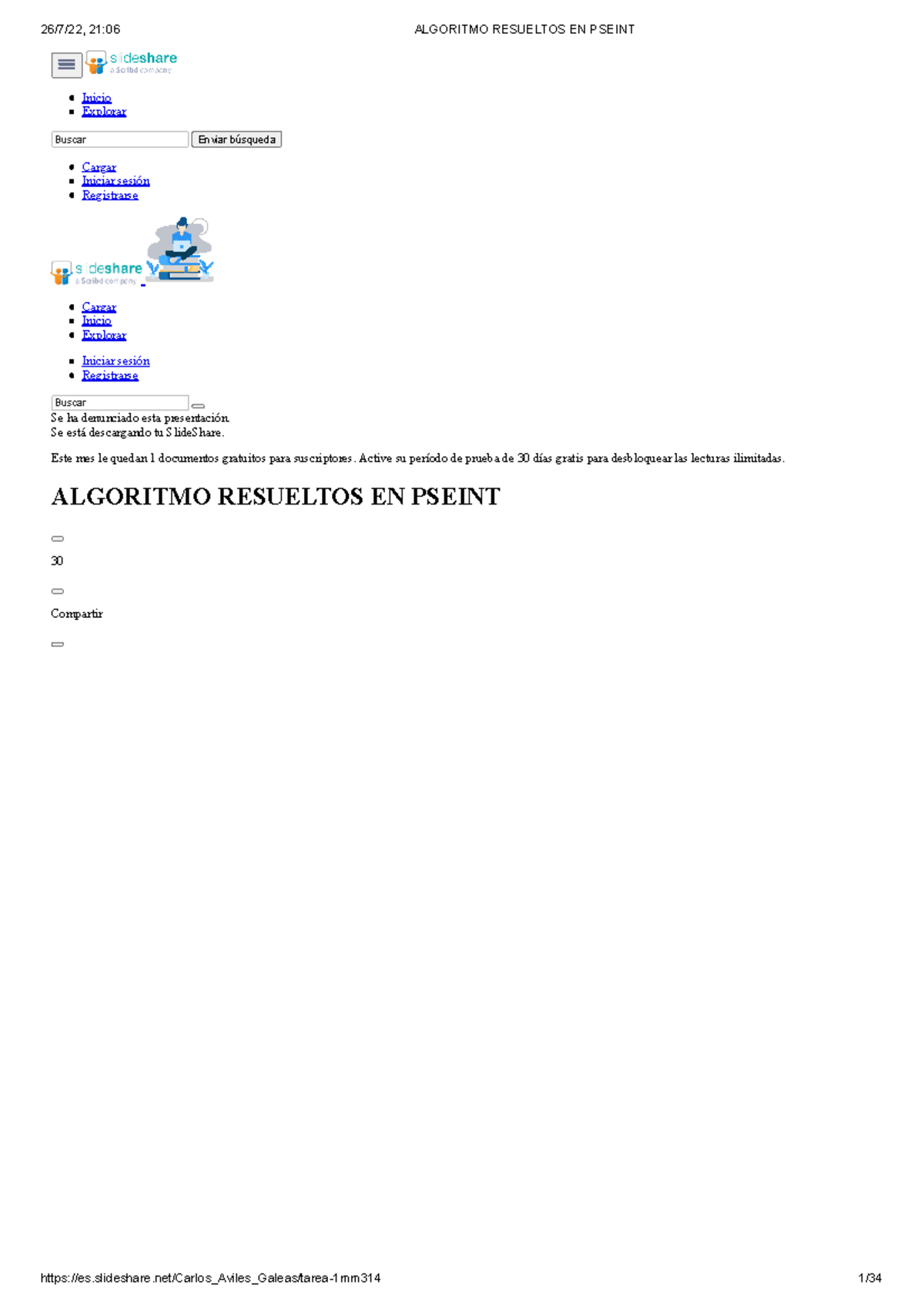 Algoritmo Resueltos En Pseint Inicio Explorar Buscar Enviar Búsqueda