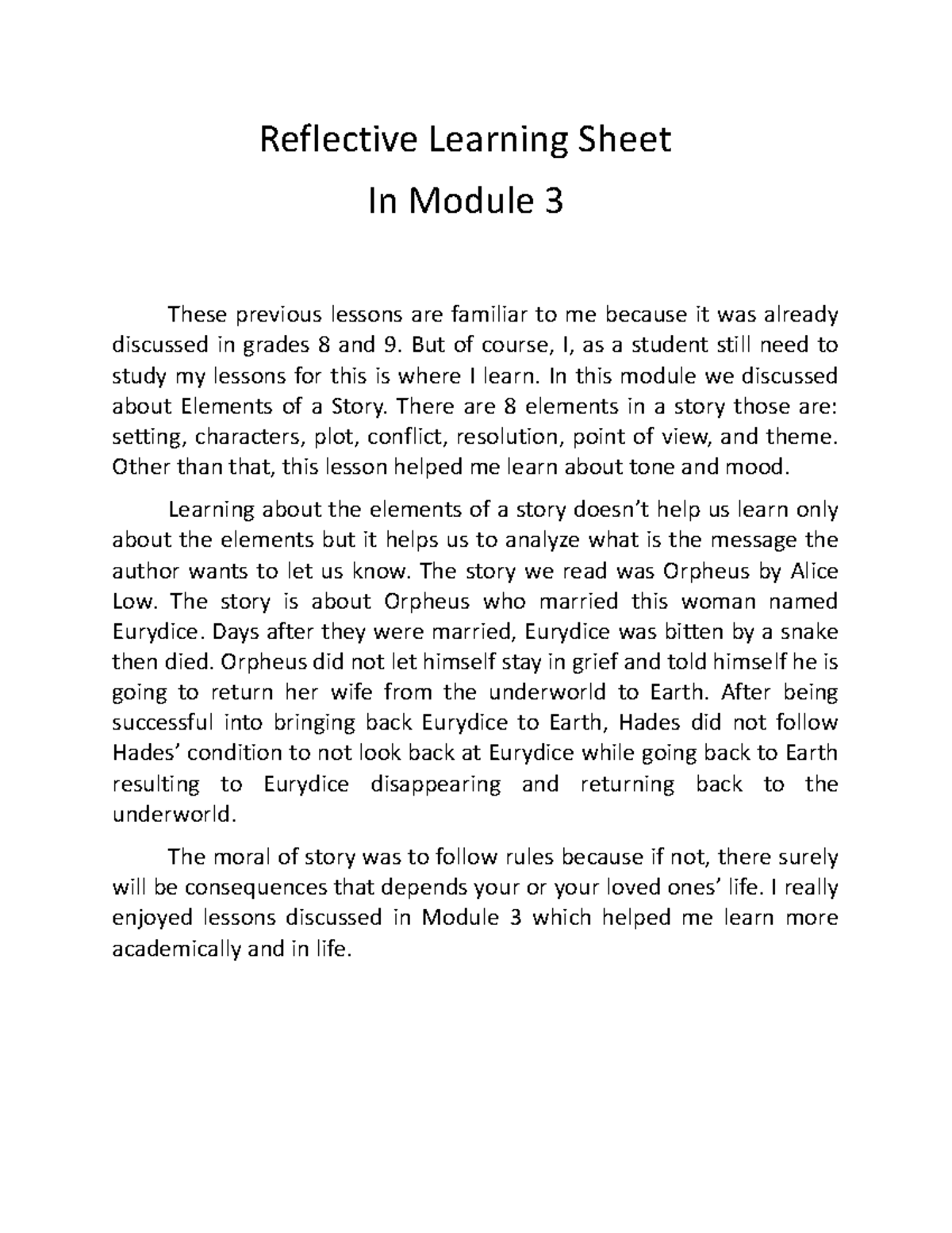 Reflective Learning Sheet - But of course, I, as a student still need ...