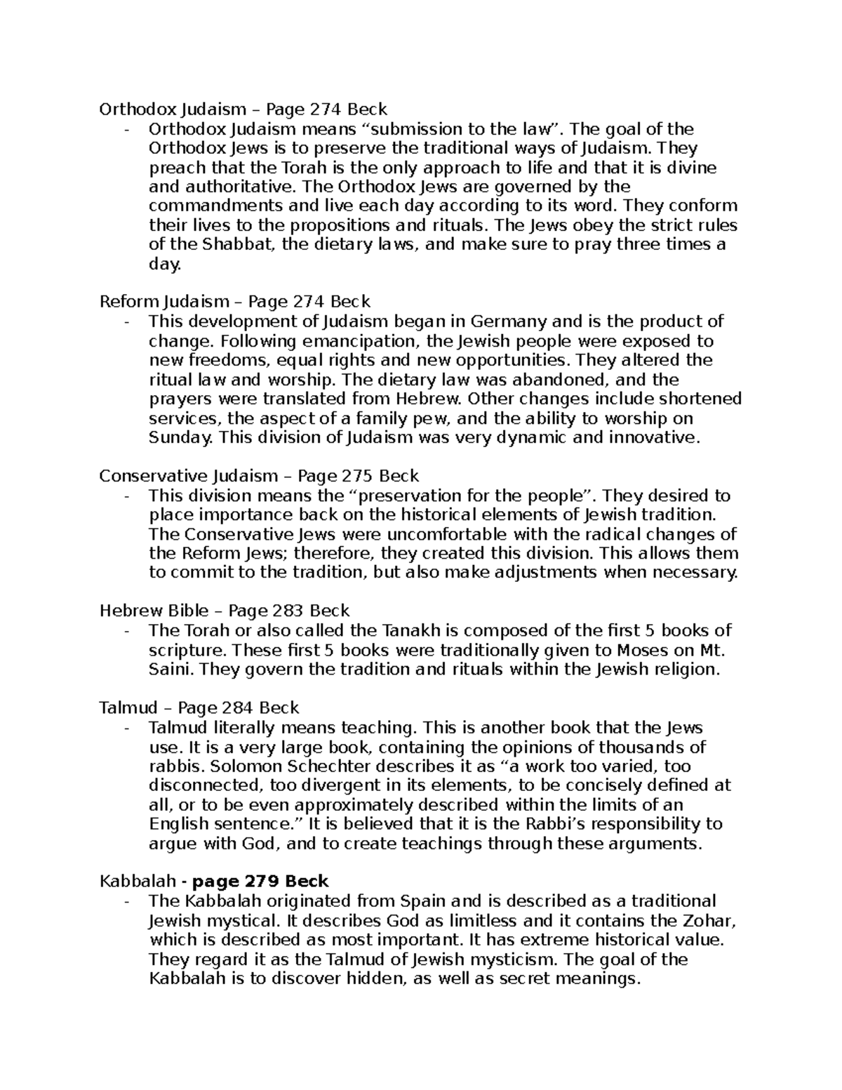 Study Guide - Judaism - Dr. Erin Darby, Textbook - Guy L. Beck ...