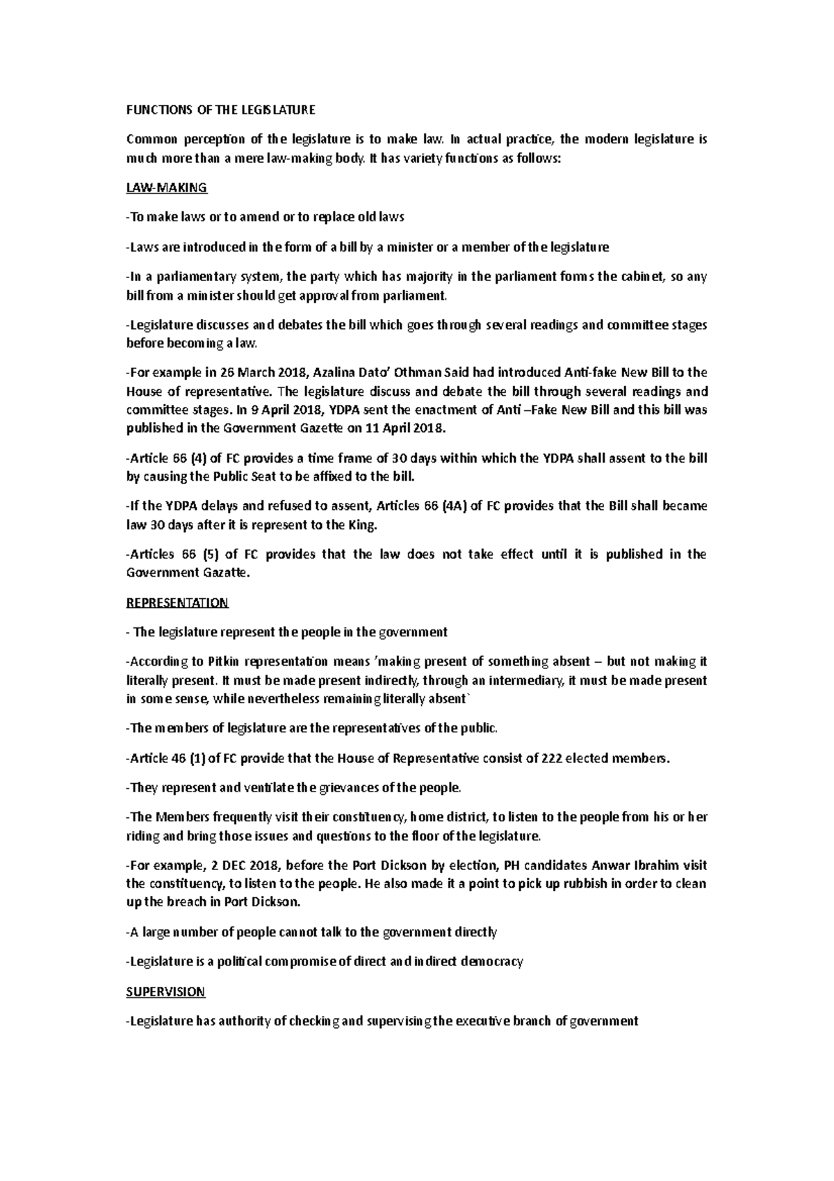 Functions OF THE Legislature - FUNCTIONS OF THE LEGISLATURE Common ...