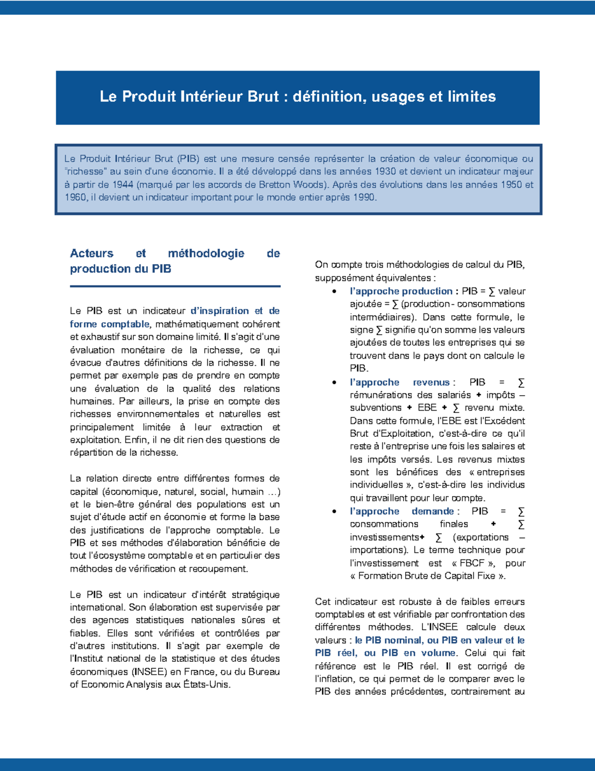 how to calculate pib - Acteurs et méthodologie de production du PIB Le ...