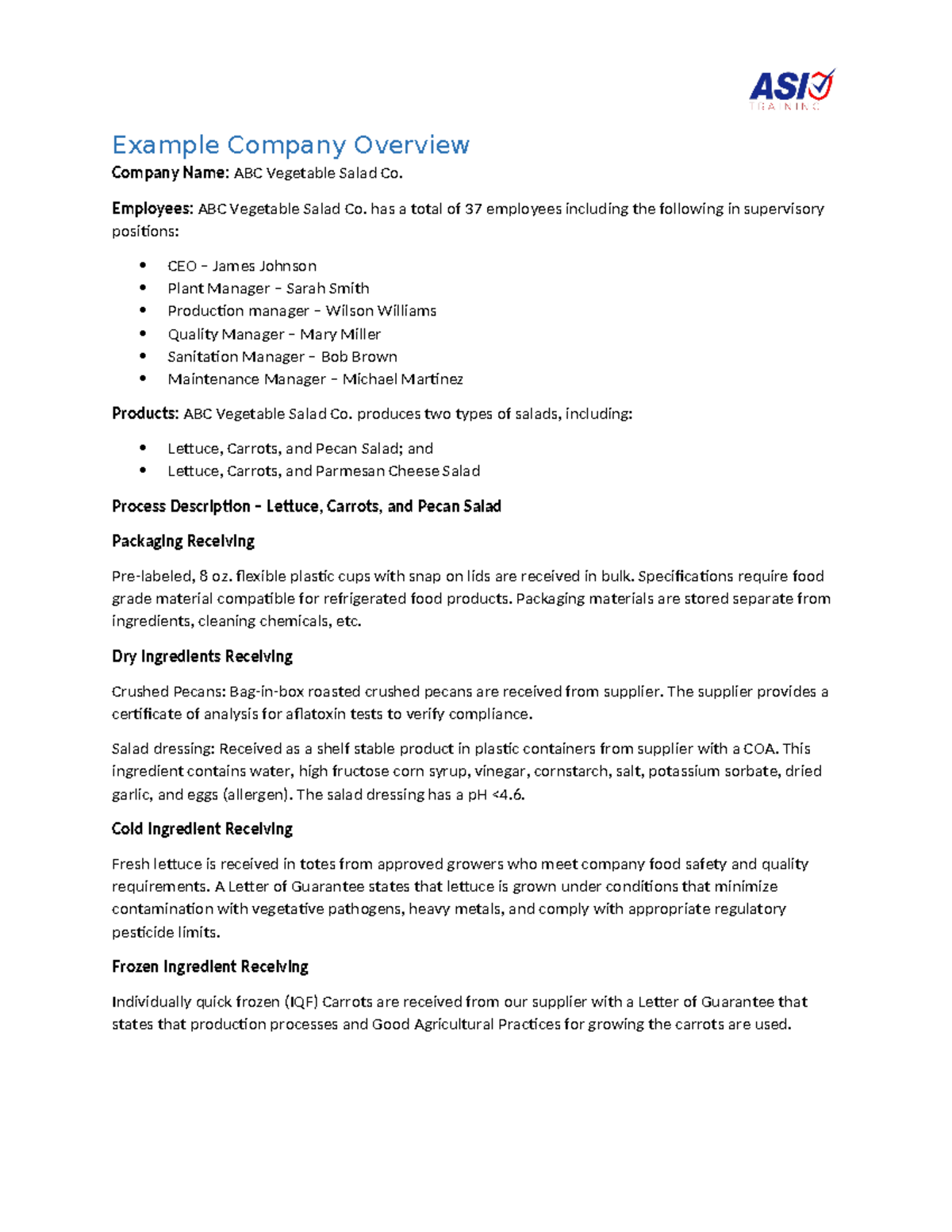 Haccp Exercise 4 - Developing and Verifying a Flow Diagram 2 - Example ...