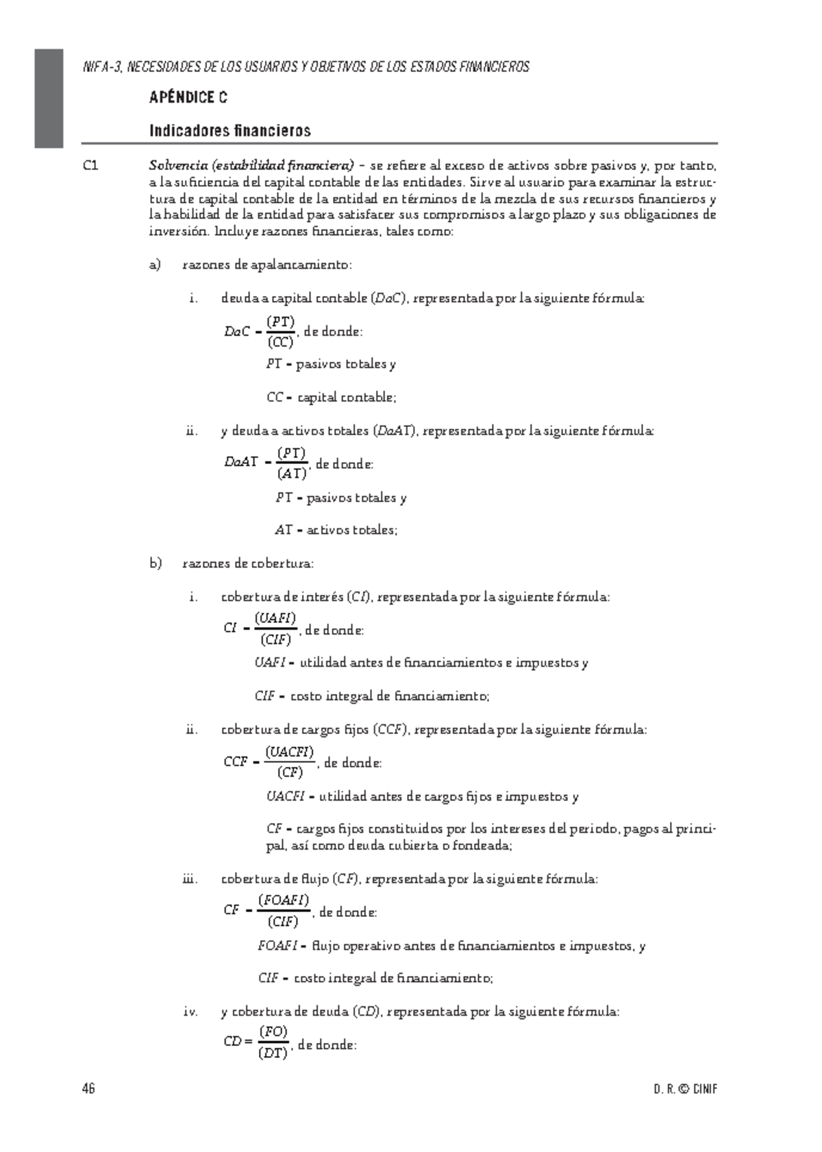 Formulas AEF - APÉNDICE C Indicadores financieros C1 Solvencia ...