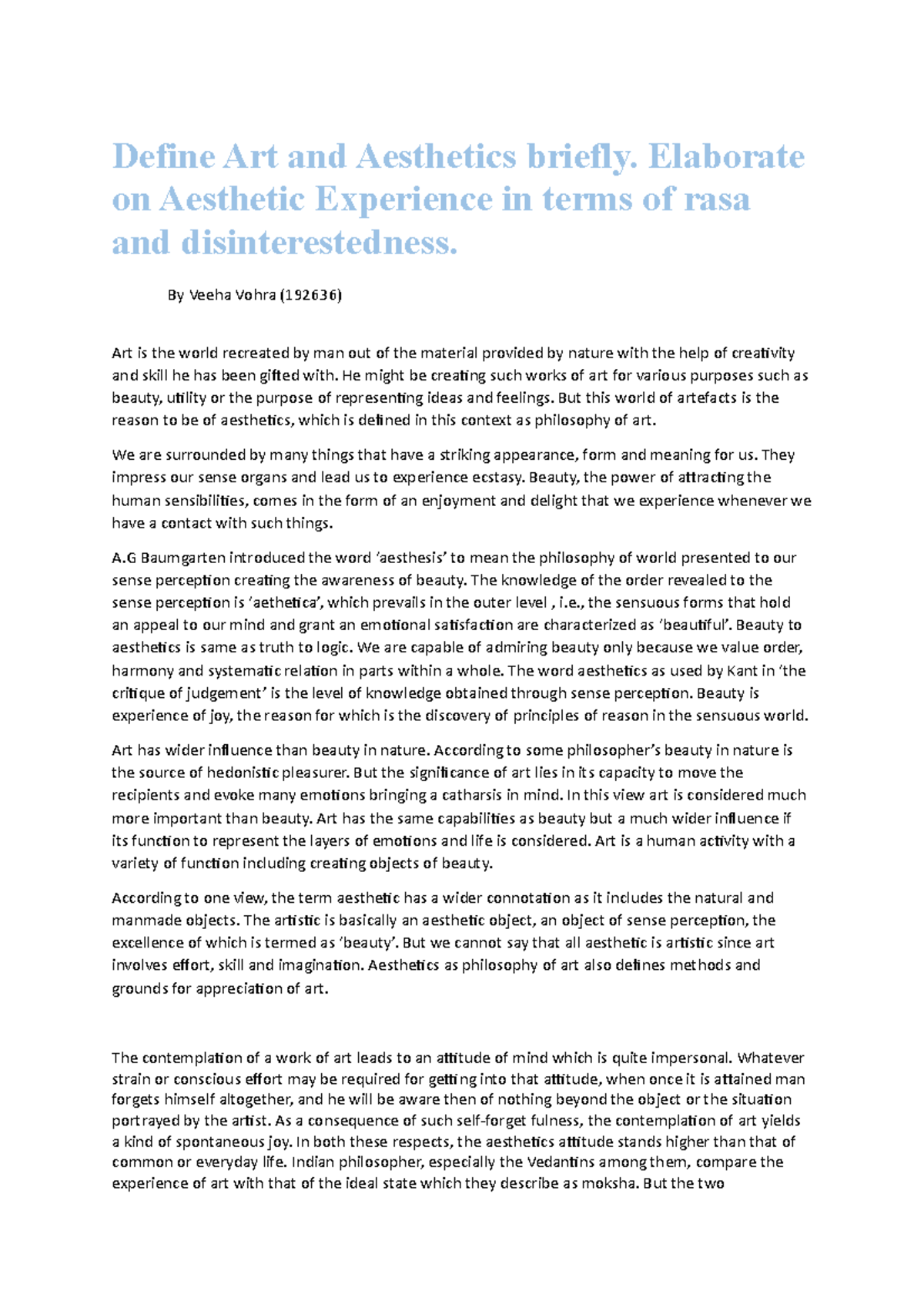 Aesthetics&Art OBE Assignment 1 - Define Art and Aesthetics briefly ...