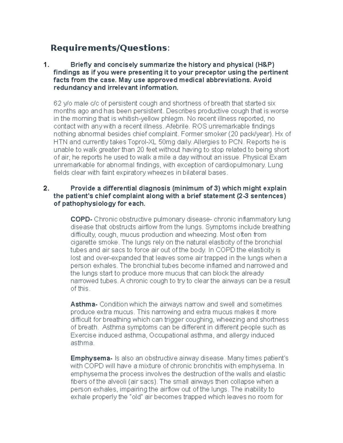 COPD discussion board nursing 601-Completed - Requirements/Questions ...
