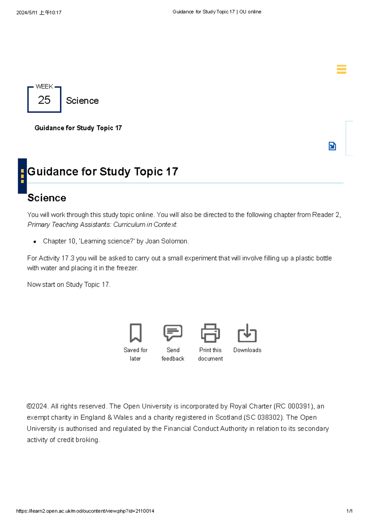 Guidance for Study Topic 17 OU online - 2024/5/11 上午10:17 Guidance for ...