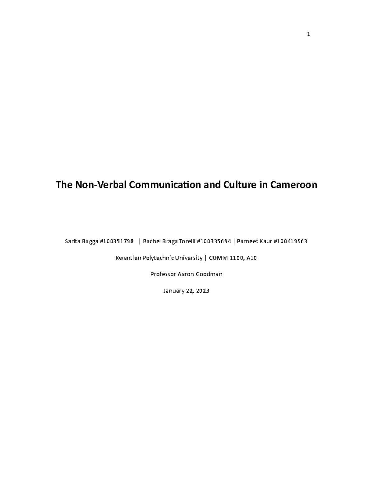 COMM 1100, A10, Probe 1, The Non-Verbal Communication and Culture in ...
