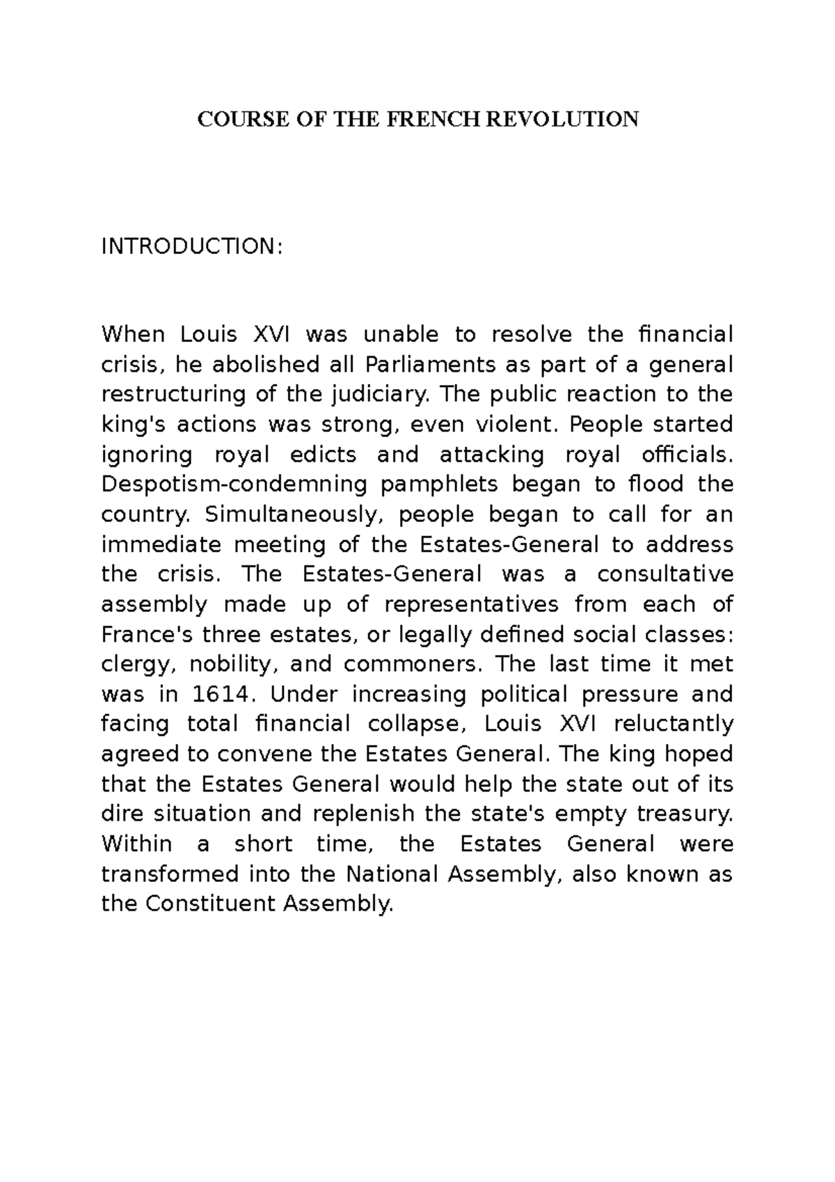 Course OF THE French Revolution - COURSE OF THE FRENCH REVOLUTION ...