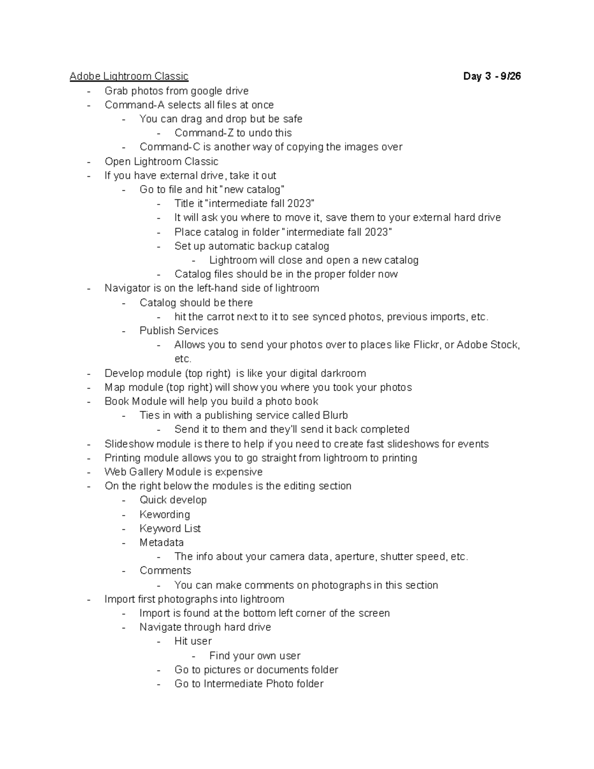 Intermediate Photography Day 3 Notes - Adobe Lightroom Classic Day 3 ...