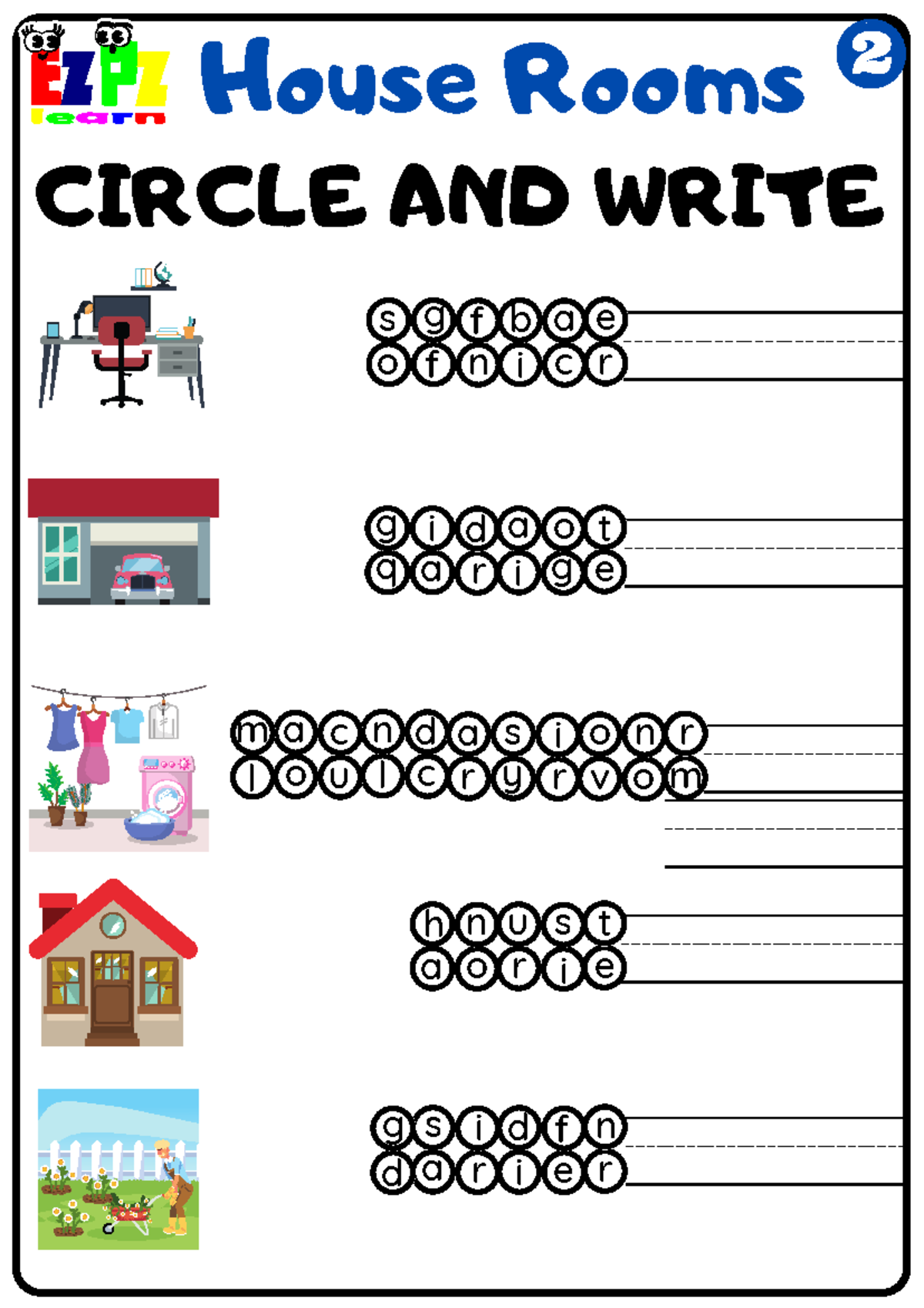 2 house rooms circle and write - Ingles Basico - CIRCLE AND WRITE ...