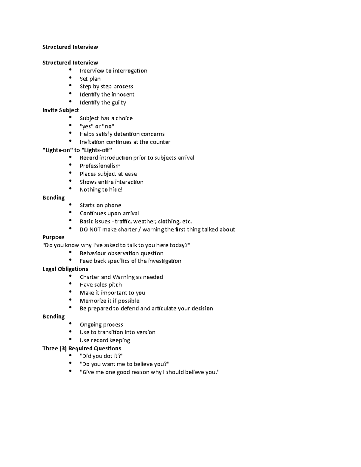 Week 7 - Lecture notes 7 - Structured Interview Structured Interview ...