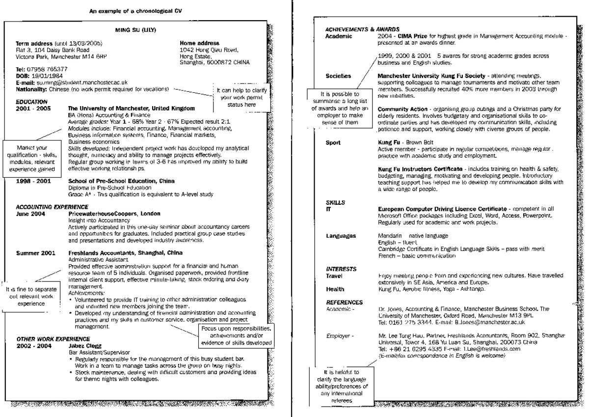 CV-chronological - A CV sample - An example of a chronological CV MING ...