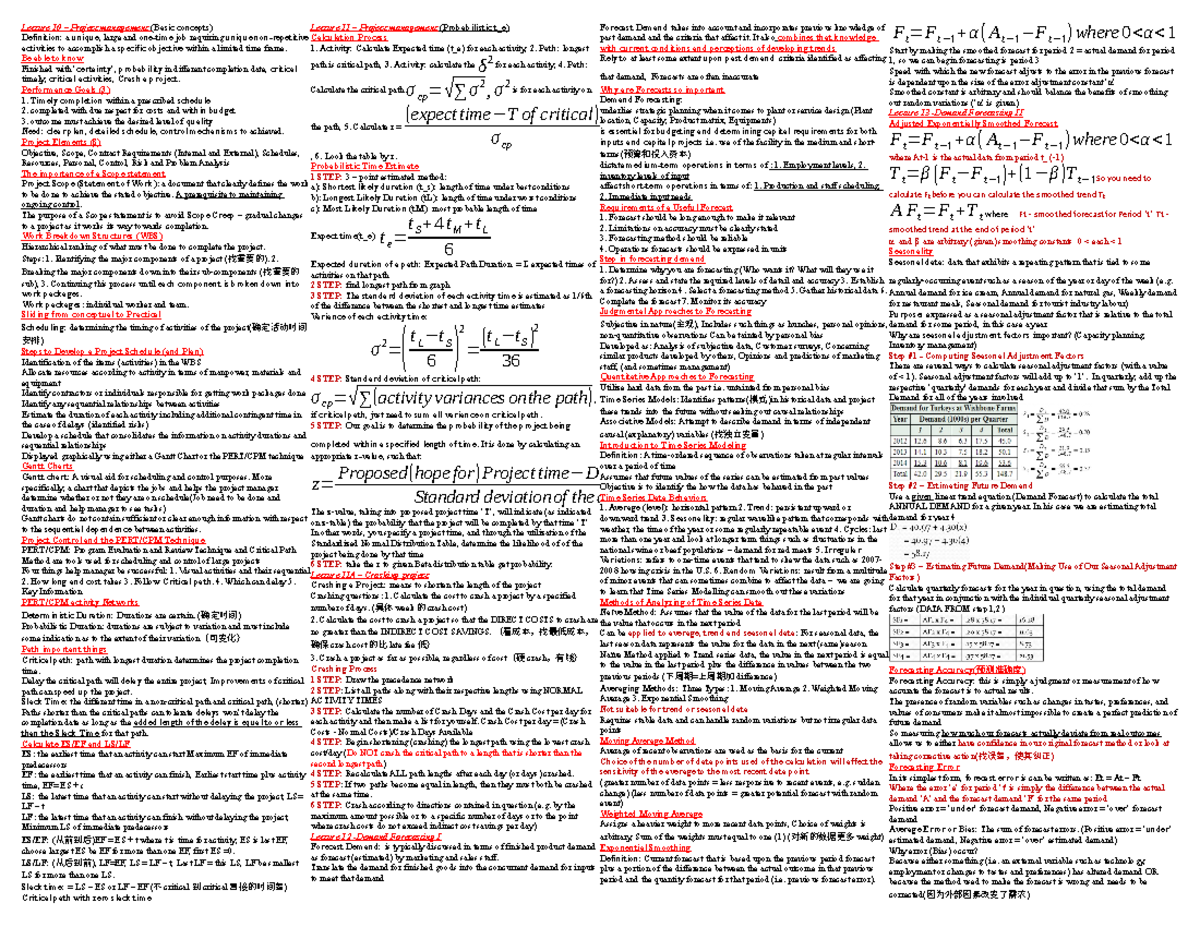 BU375 cheat sheet-Final my version - Lecture 10 – Project management ...