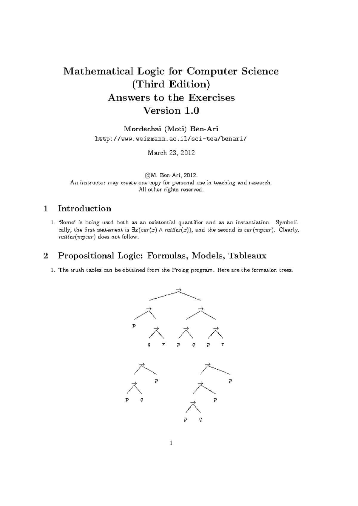 Ben Ari mathematical logic for cs Solution - Mathematical Logic for Computer Science (Third ...