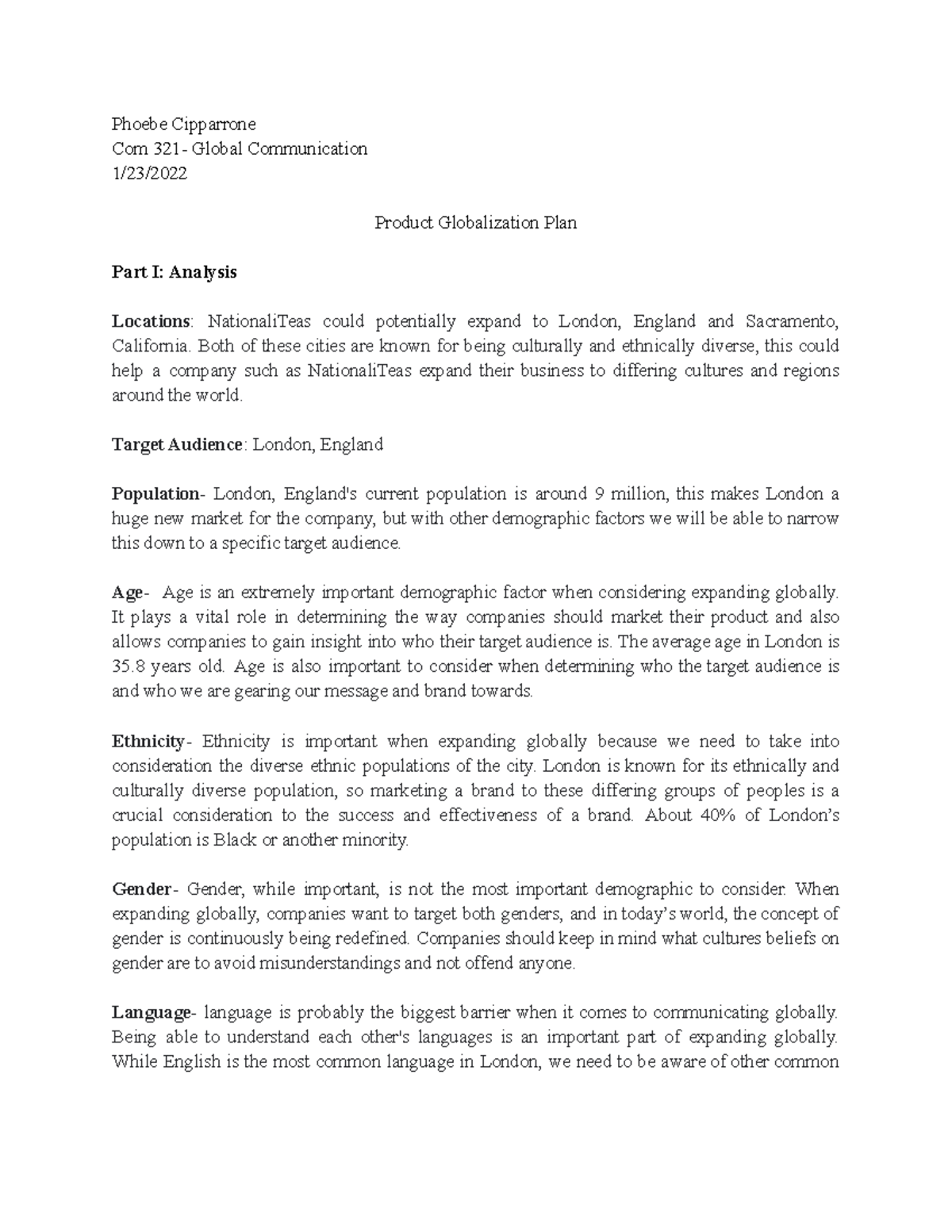 Final project global communication - Phoebe Cipparrone Com 321- Global ...