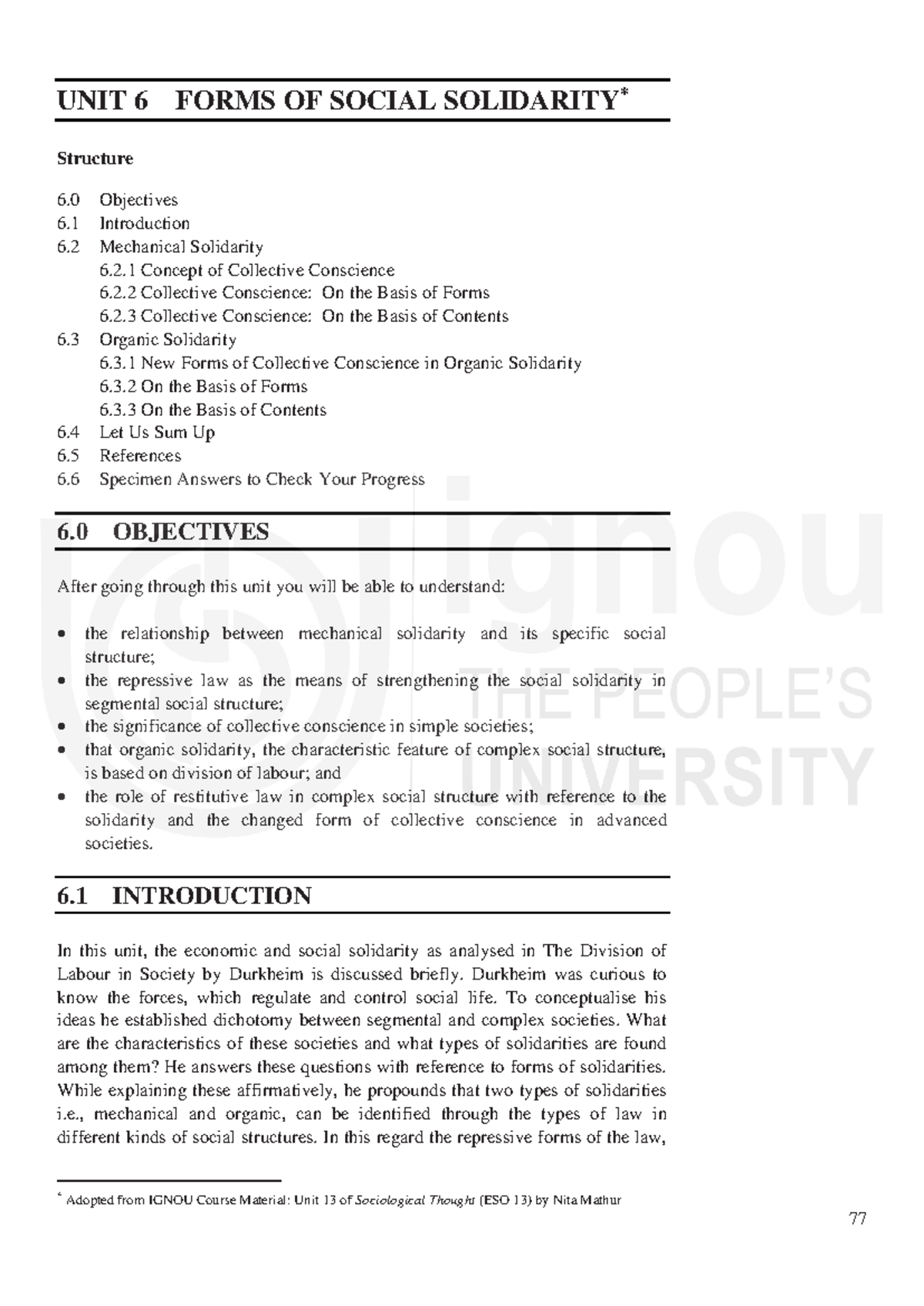 Unit-6 - Unit 6 - Forms of Solidarity UNIT 6 FORMS OF SOCIAL SOLIDARITY ...
