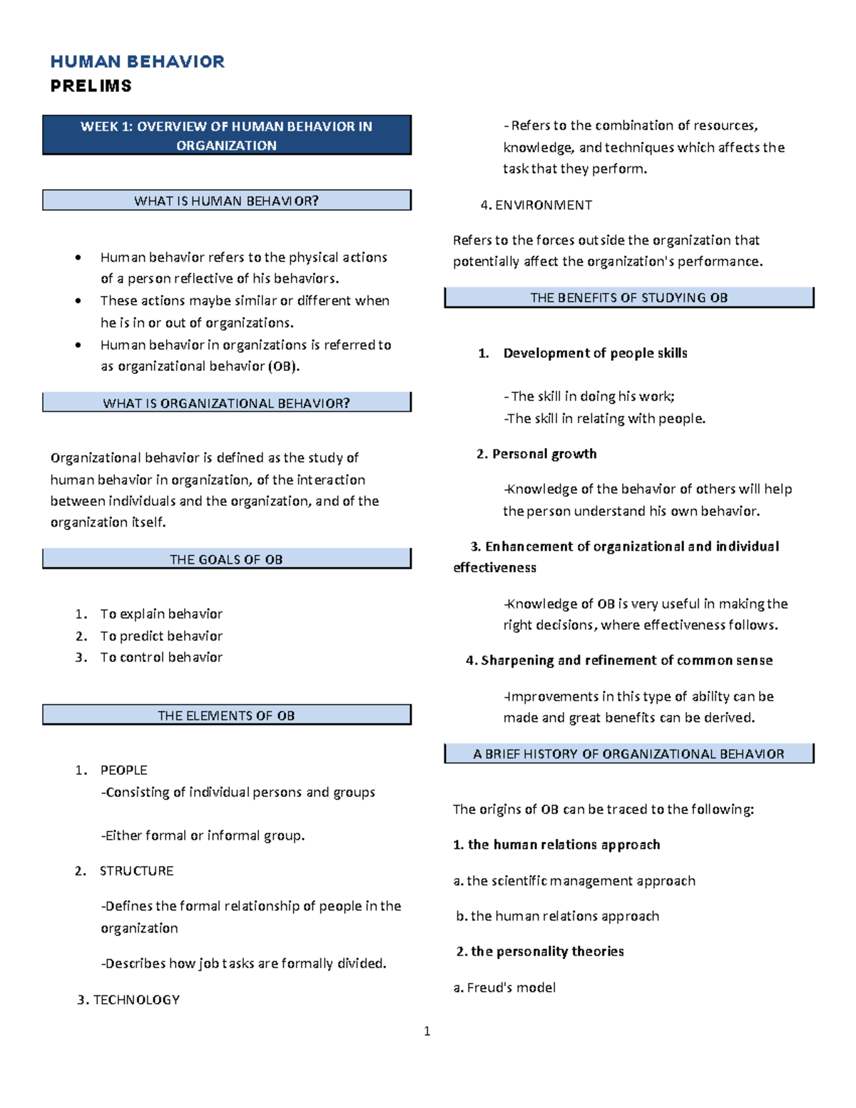 Human Behavior - Prelims - PRELIMS WEEK 1: OVERVIEW OF HUMAN BEHAVIOR ...