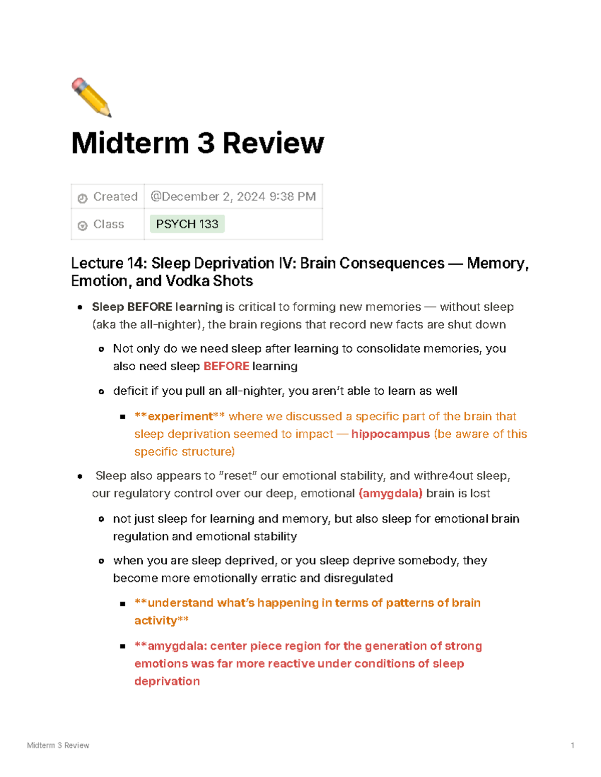 Midterm 3 Review - Midterm 3 Review Created Class PSYCH 133 Lecture 14 ...