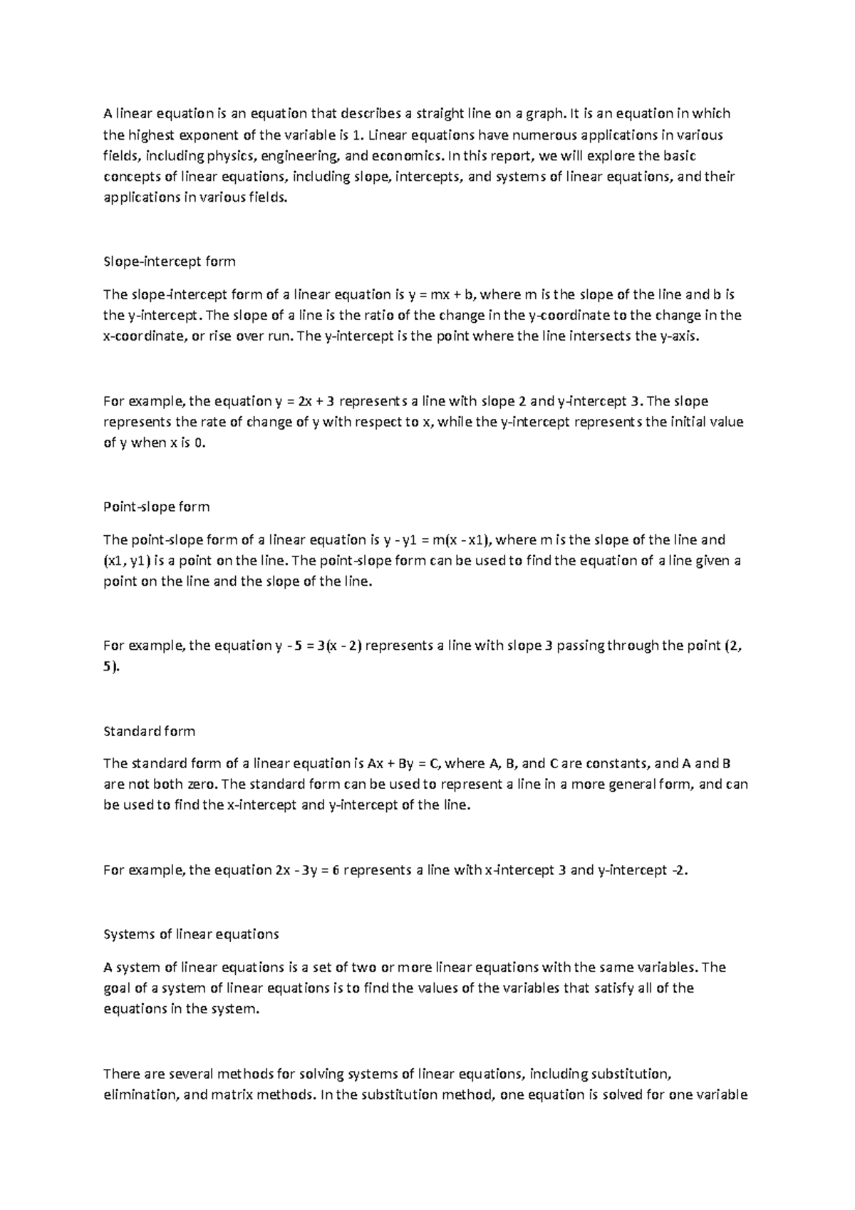 10 - Linear equation essay - A linear equa琀椀on is an equa琀椀on that ...