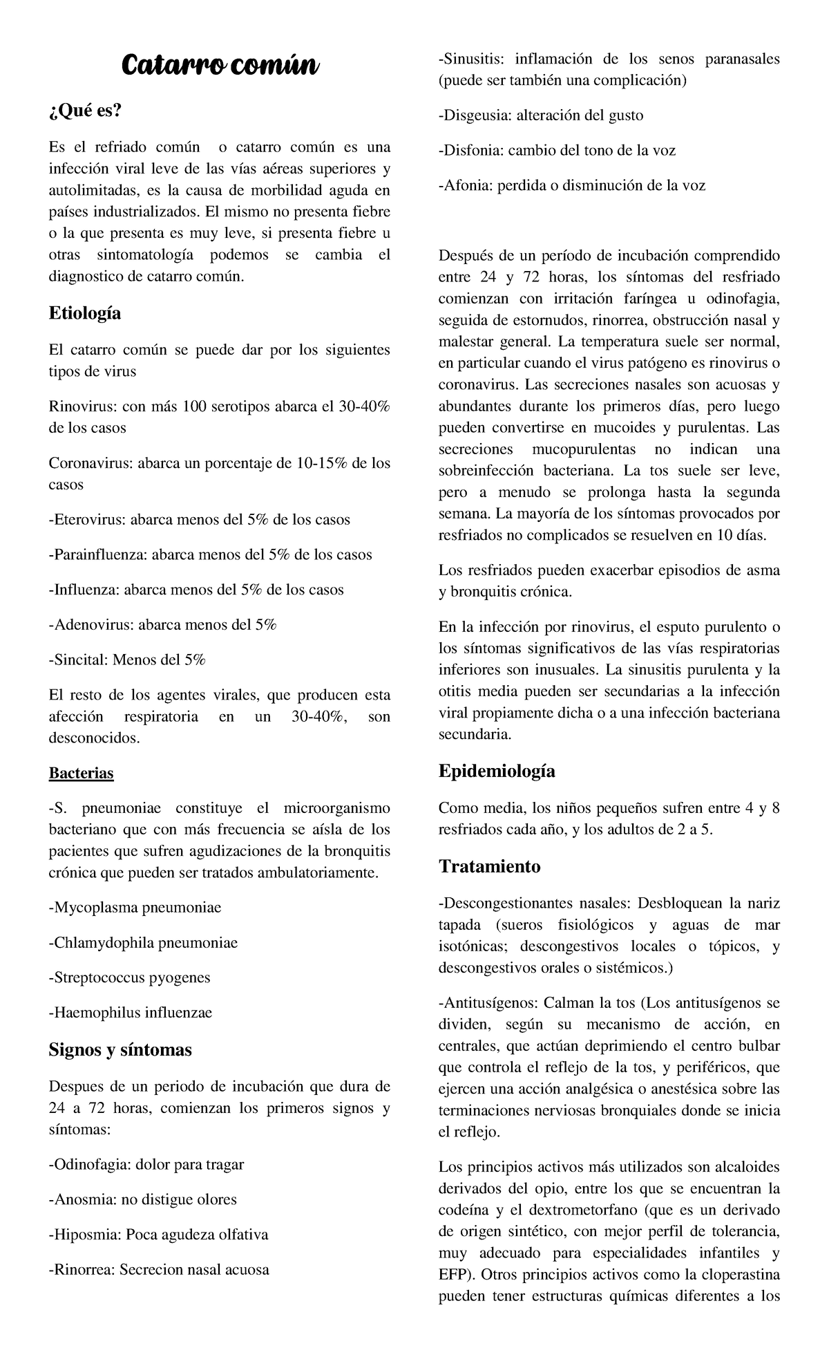 Catarro común, sindrome febril y sindrome diarreico - Catarro común ...