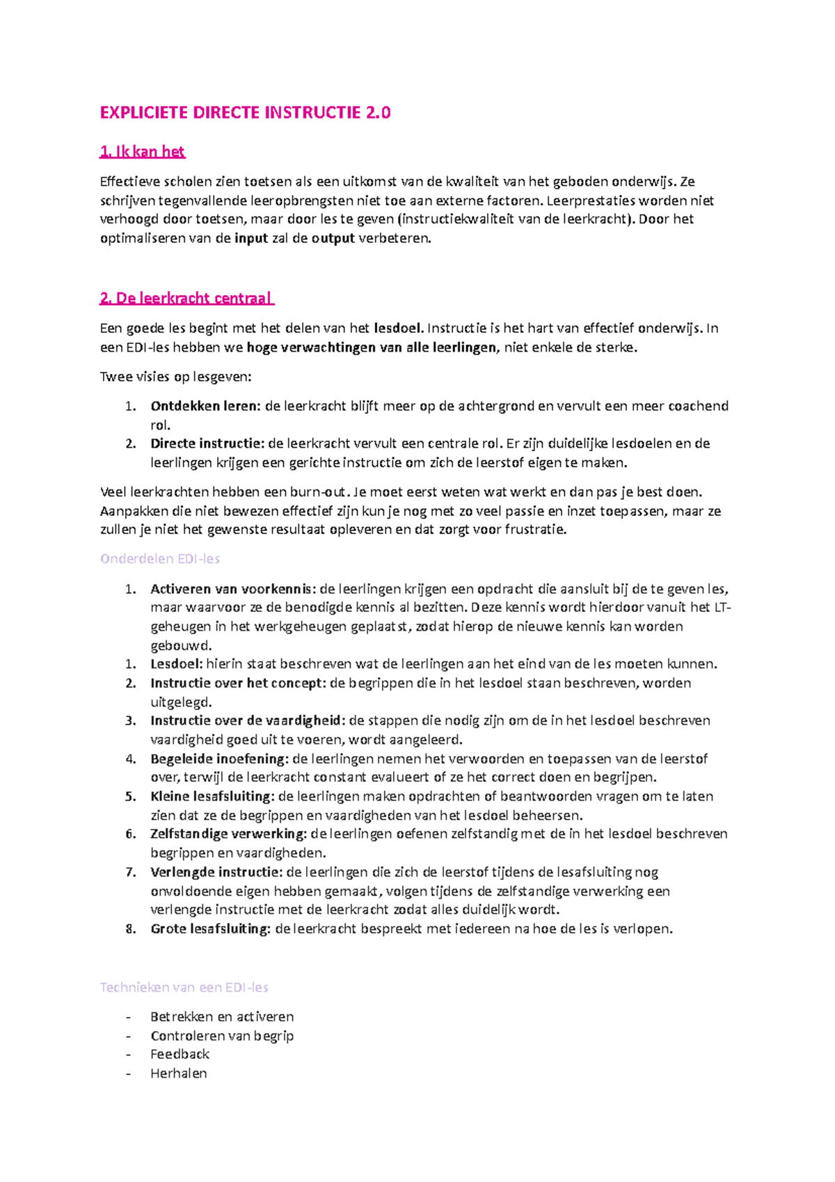 Expliciete directe instructie 2.0 samenvatting - EXPLICIETE DIRECTE ...