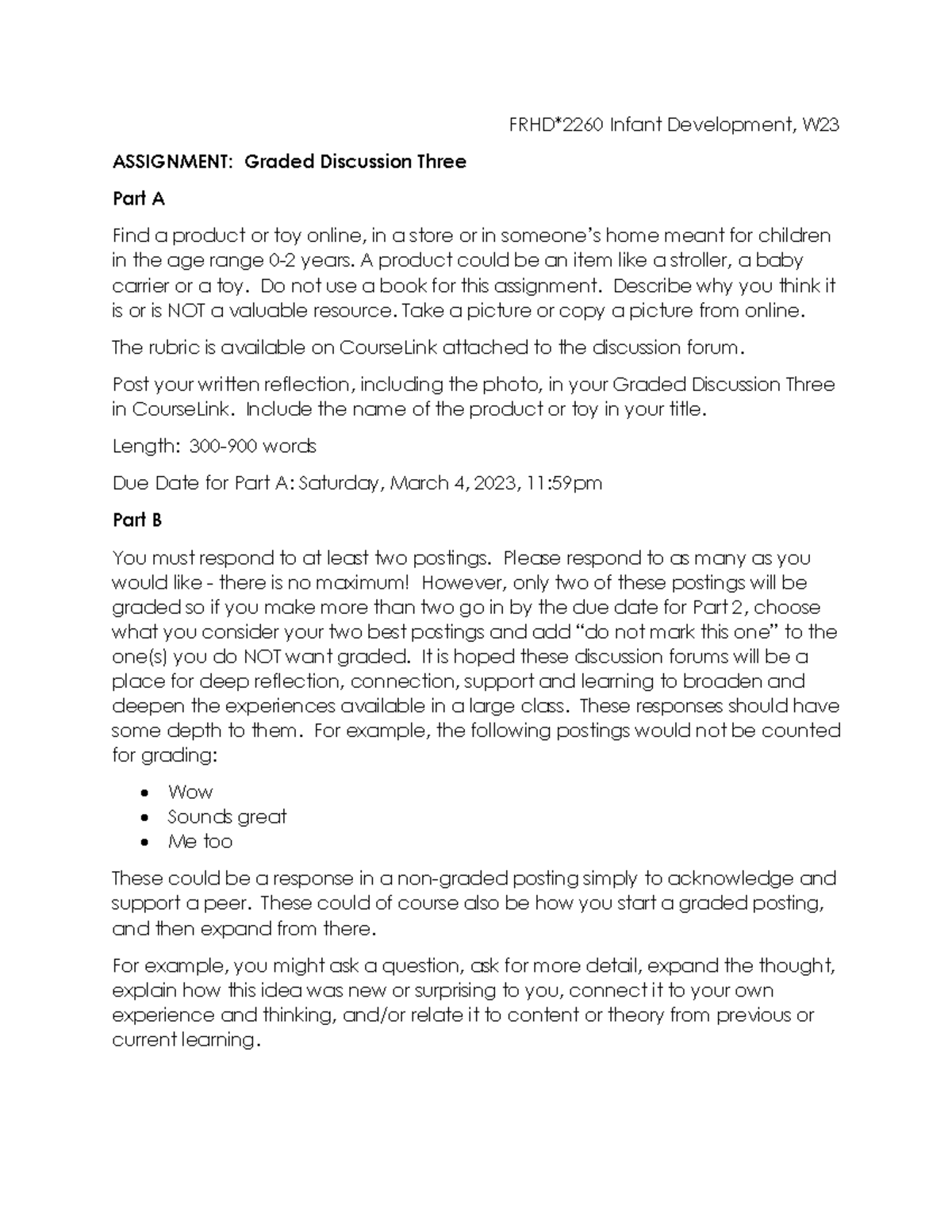 Graded Discussion 31 - project outline - FRHD*2260 Infant Development ...
