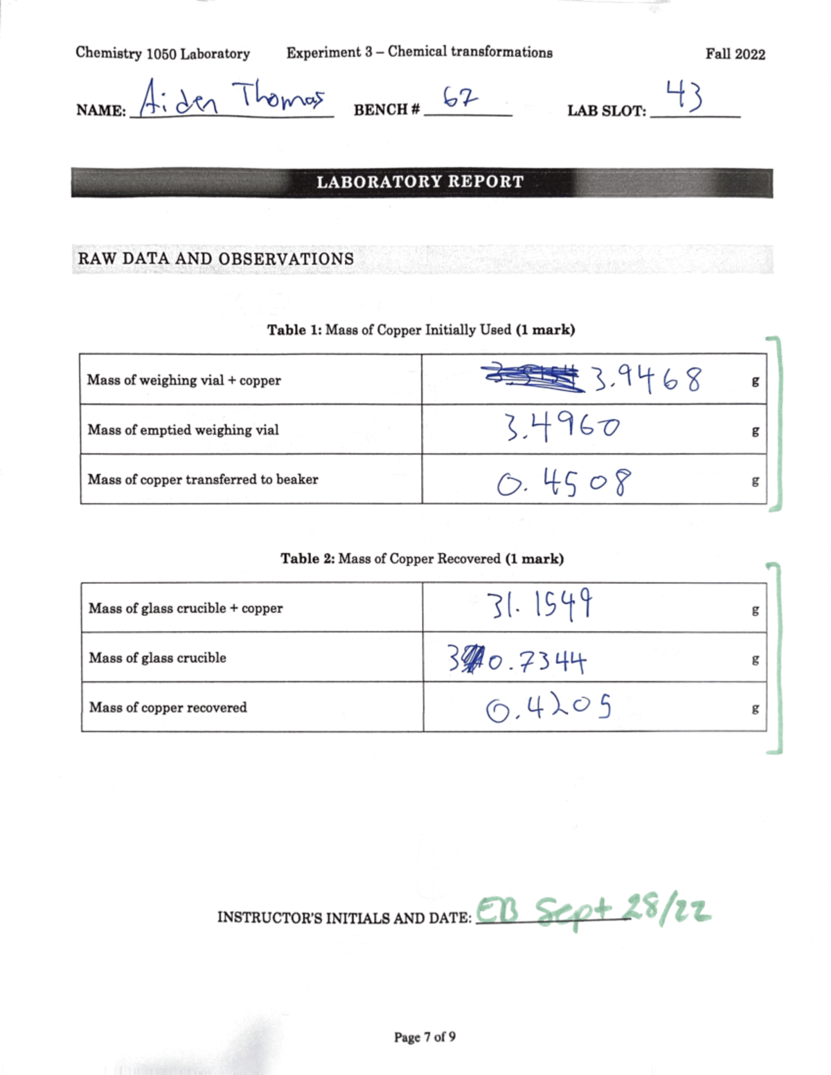 Lab 3 - Completed lab report for lab 3 - Chem 1050 - Studocu