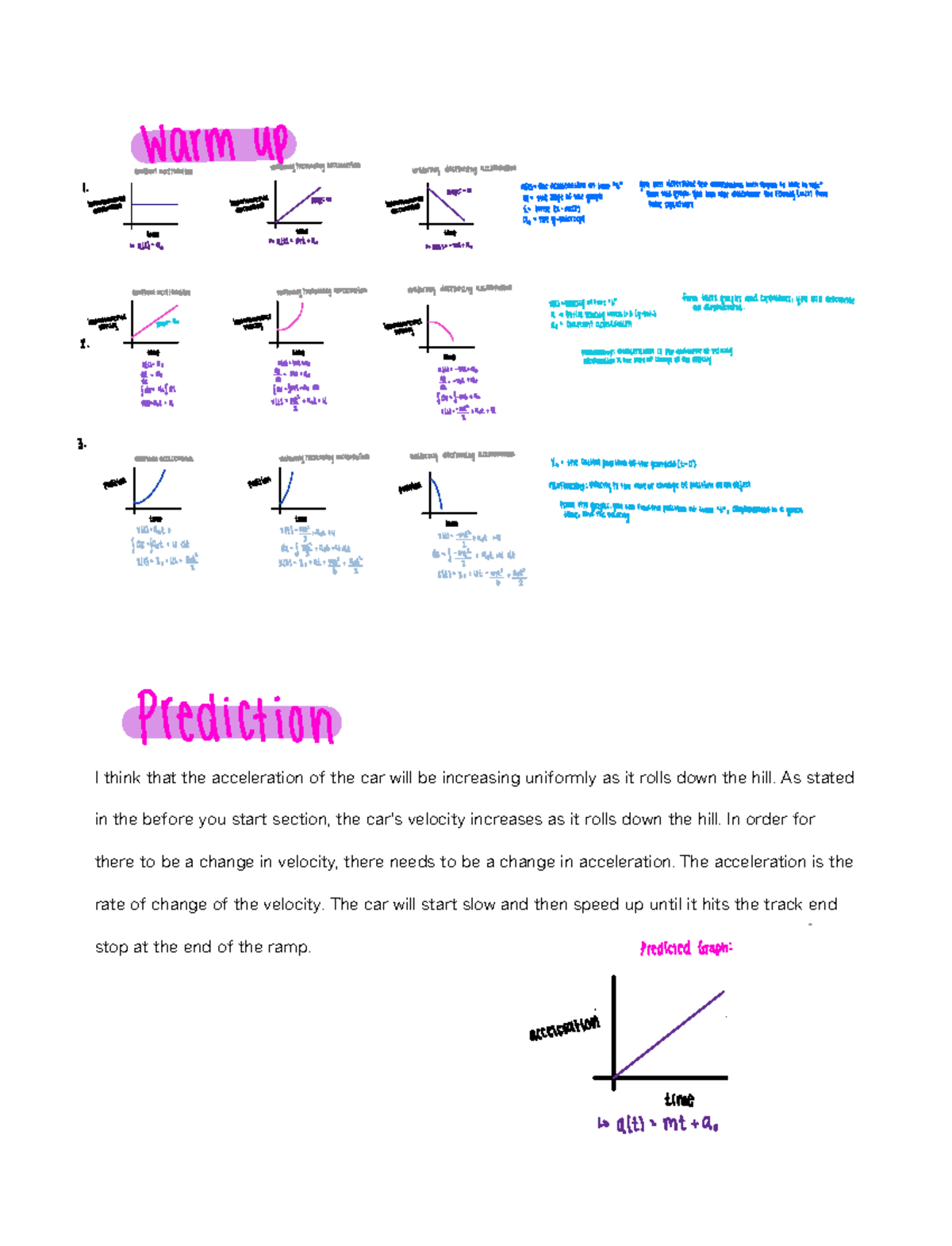 Motion Down an Incline Warm Up and Prediction - constantWarmupacceleration - Studocu