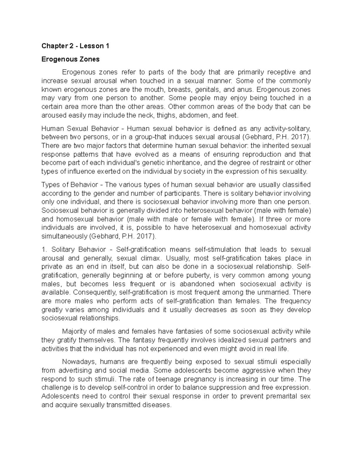 Erogenous Zones - Chapter 2 - Lesson 1 Erogenous Zones Erogenous zones refer to parts of the ...