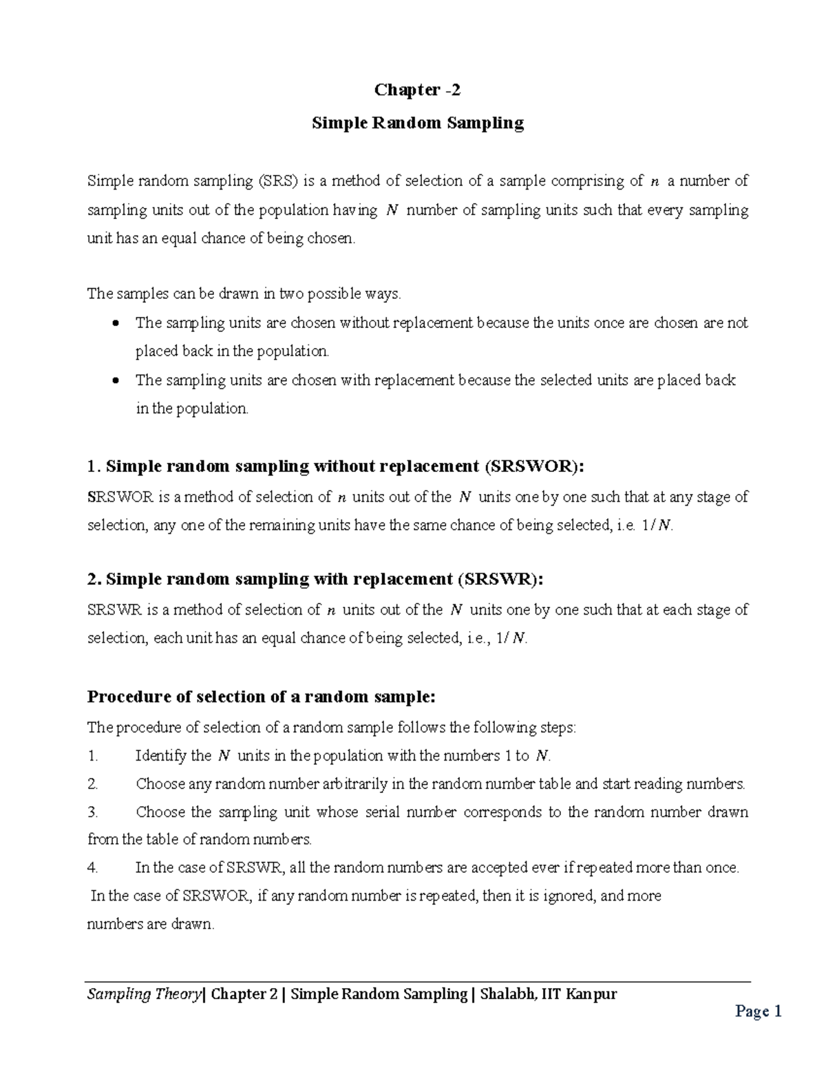 Chapter 2 sampling simple random sampling - Sampling Theory| Chapter 2 ...